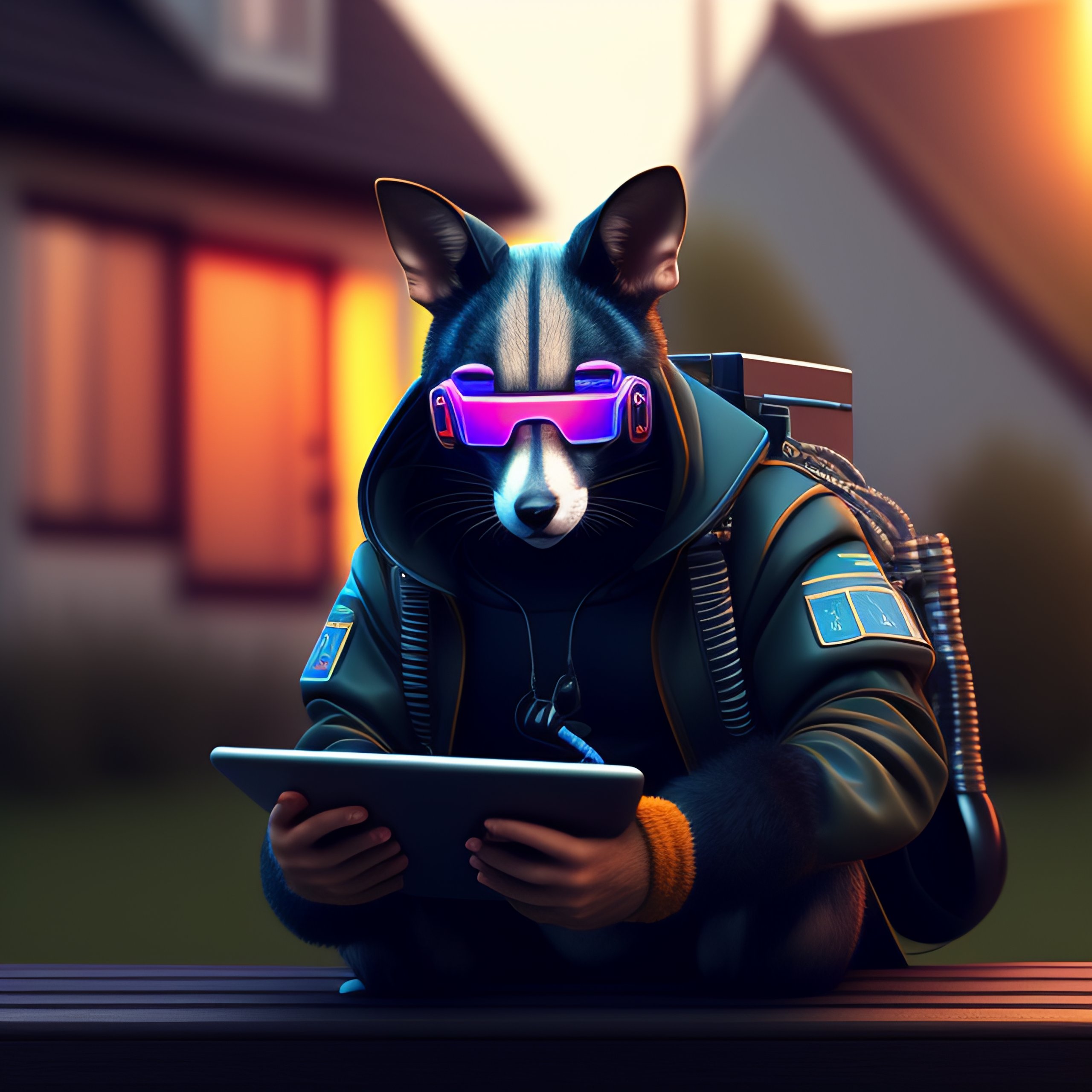 Lexica - 3d rendered jetpack cyberpunk hacker rat working on a tablet ...