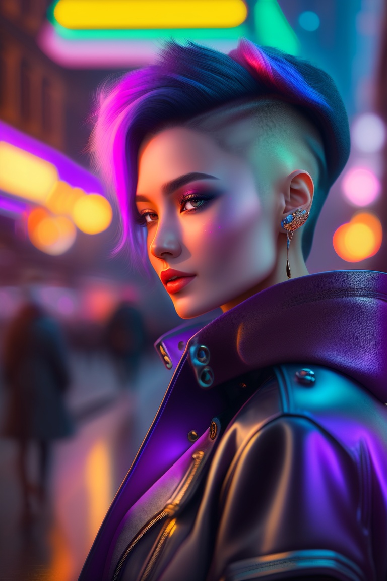 Lexica - Ultra realistic photo, background blur, girl with short purple ...