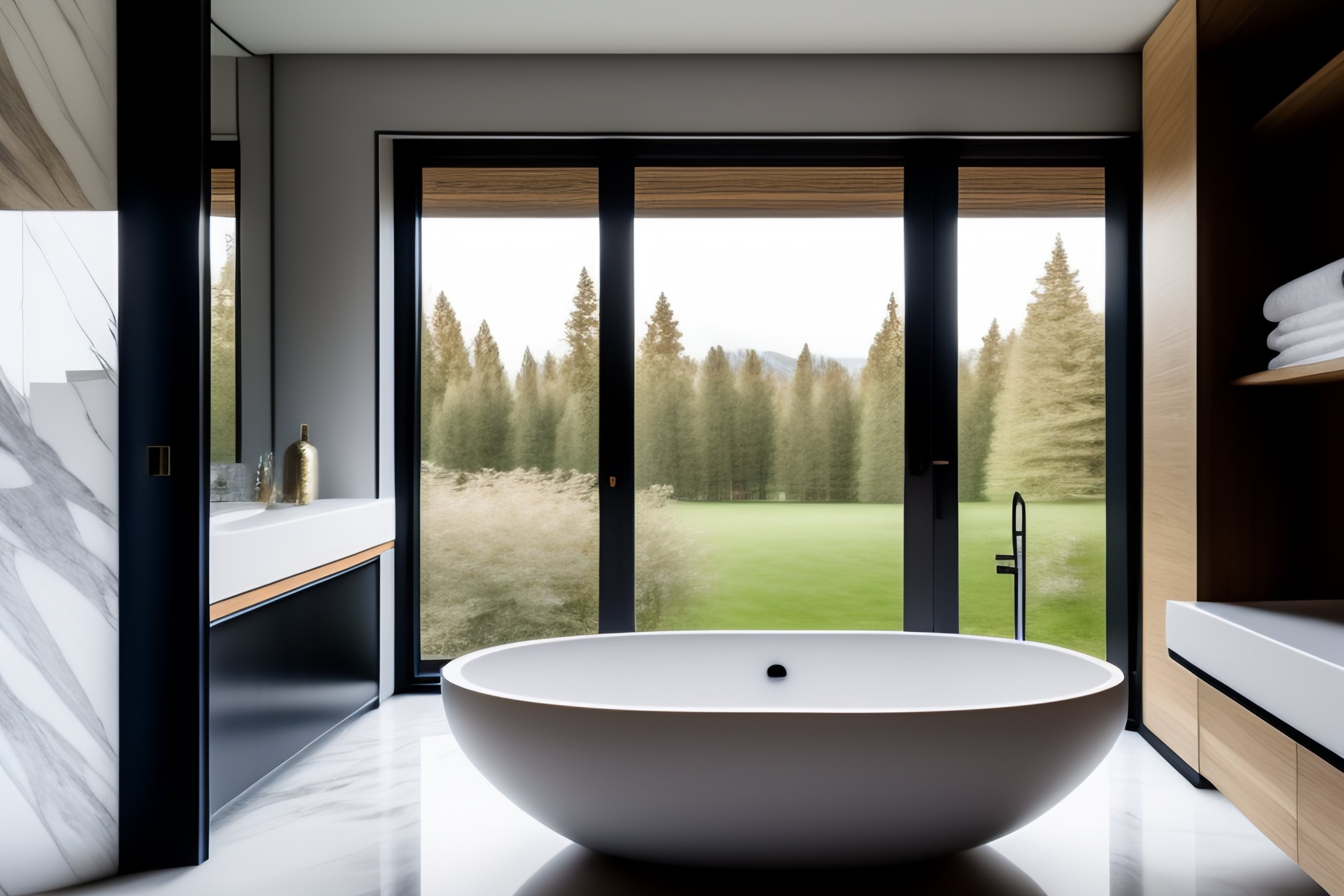 Lexica - Opulent bathroom tiles in marble imitation, bathtub by the ...