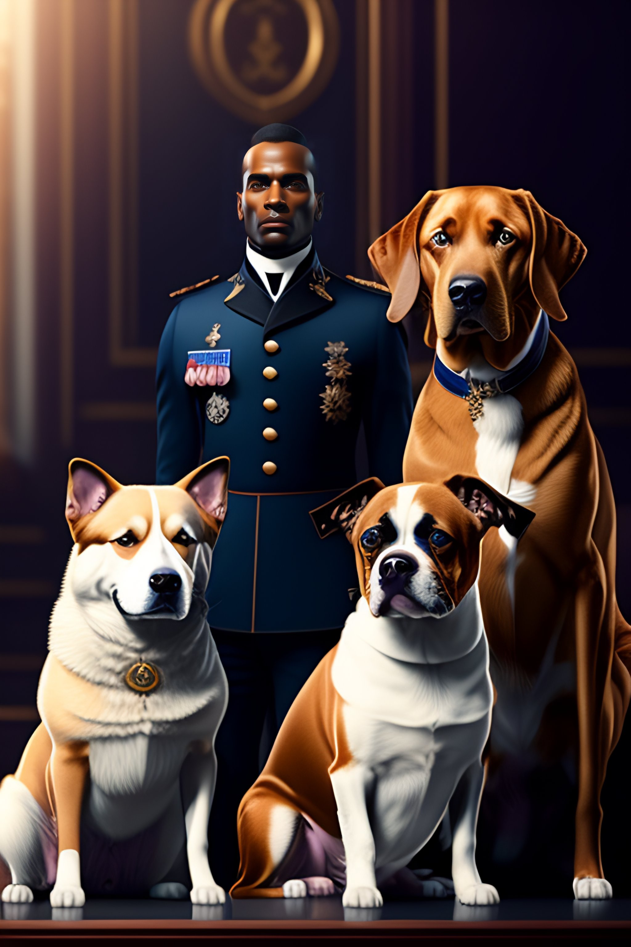 Lexica - Four dogs dressed navy admirals in formal unifor playing poker ...