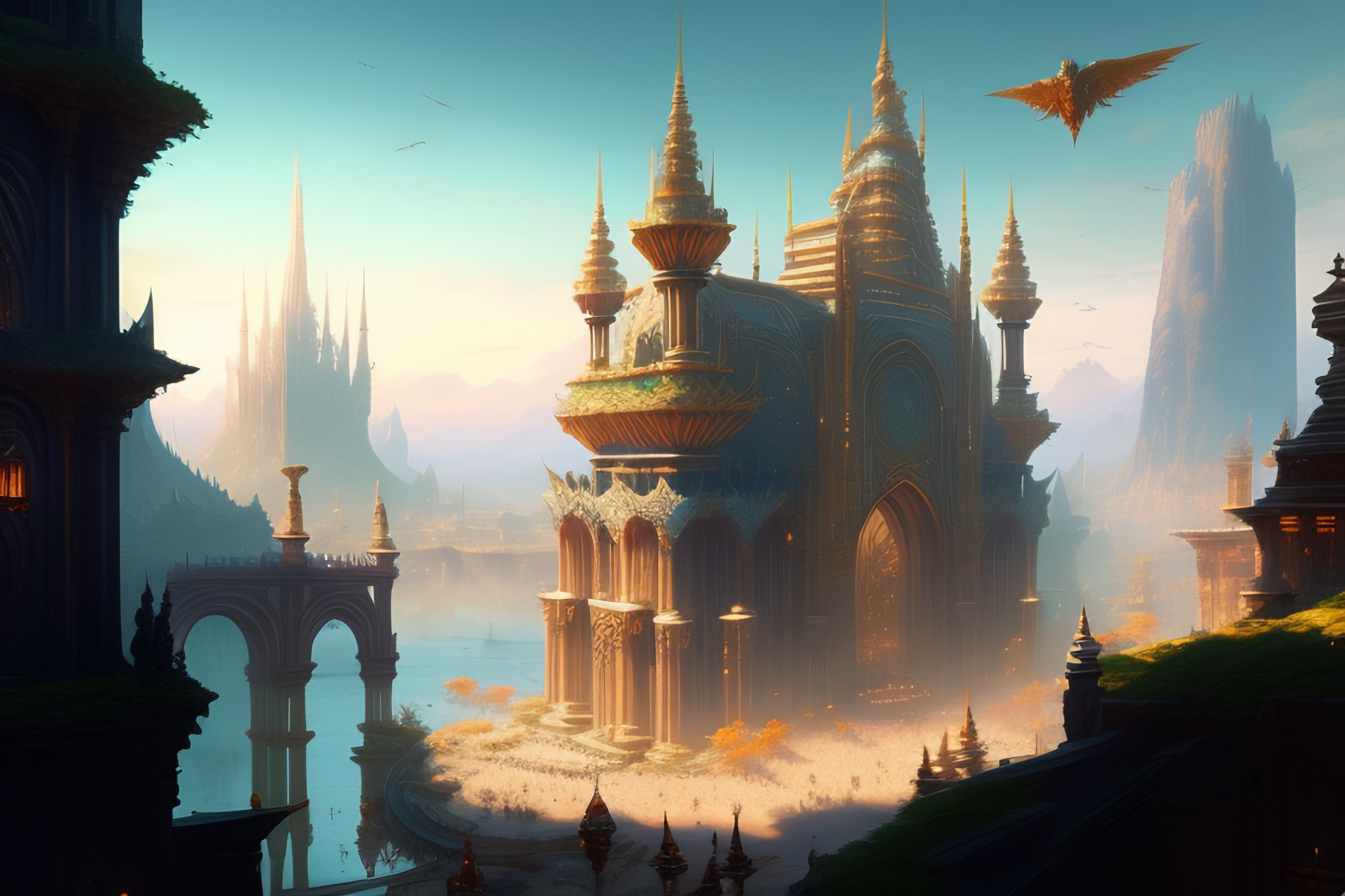 Lexica - Epic view, wide angle, elegant fantasy capital city, insanely ...