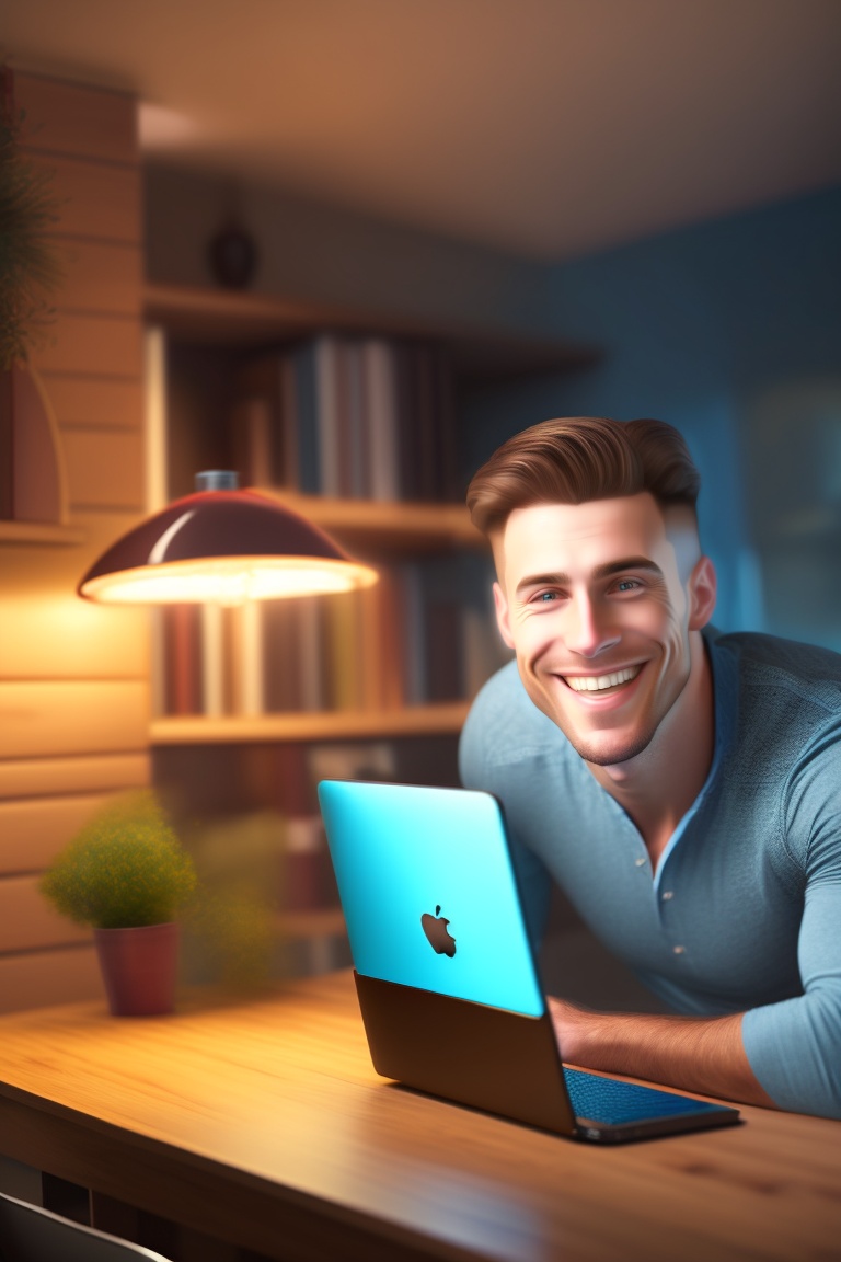 Lexica - Man happy on pc, working home, smile