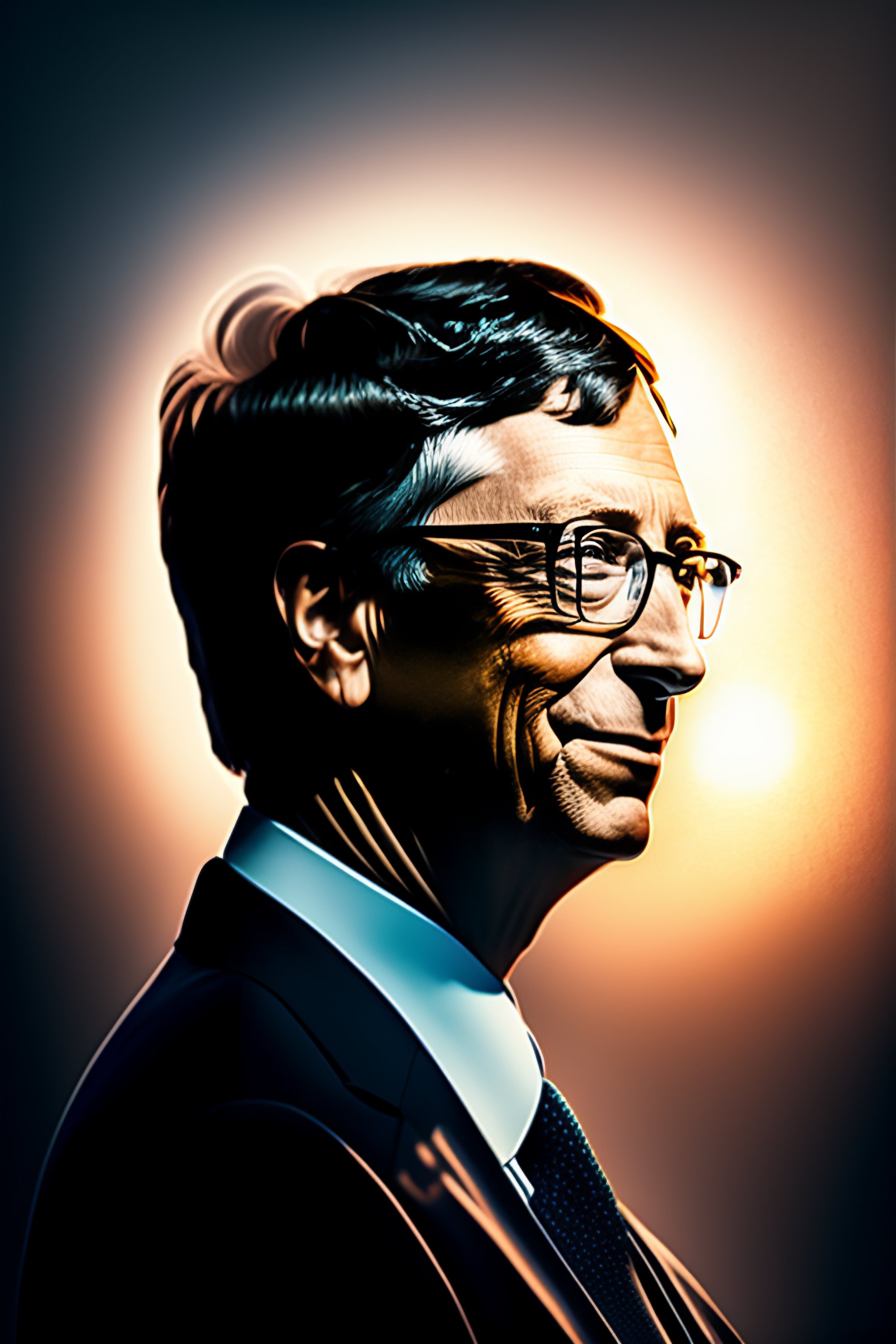 Lexica - Silhouette profile potrait of bill gates, fine - robotic face ...