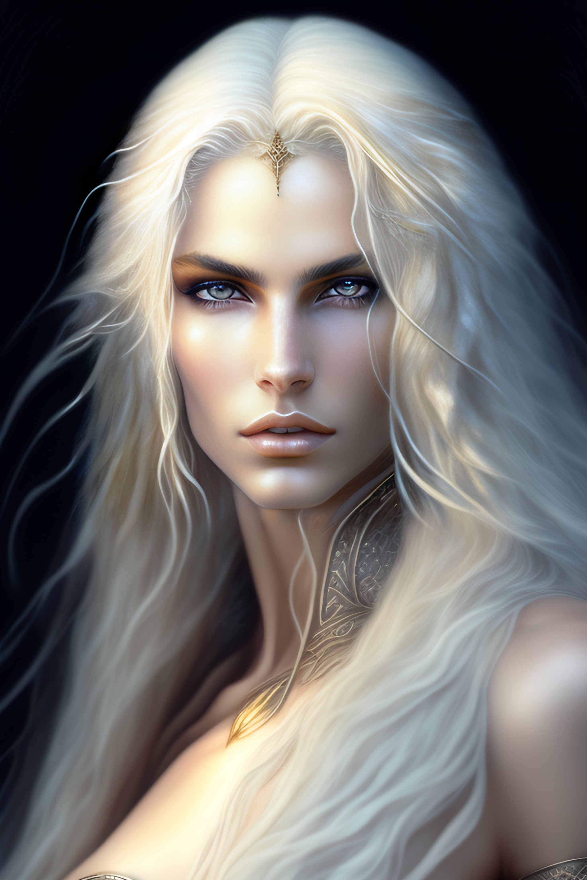 Lexica - Goldeneyed godess with long white hair, art by luis royo, sorcerer, shaved temple ...