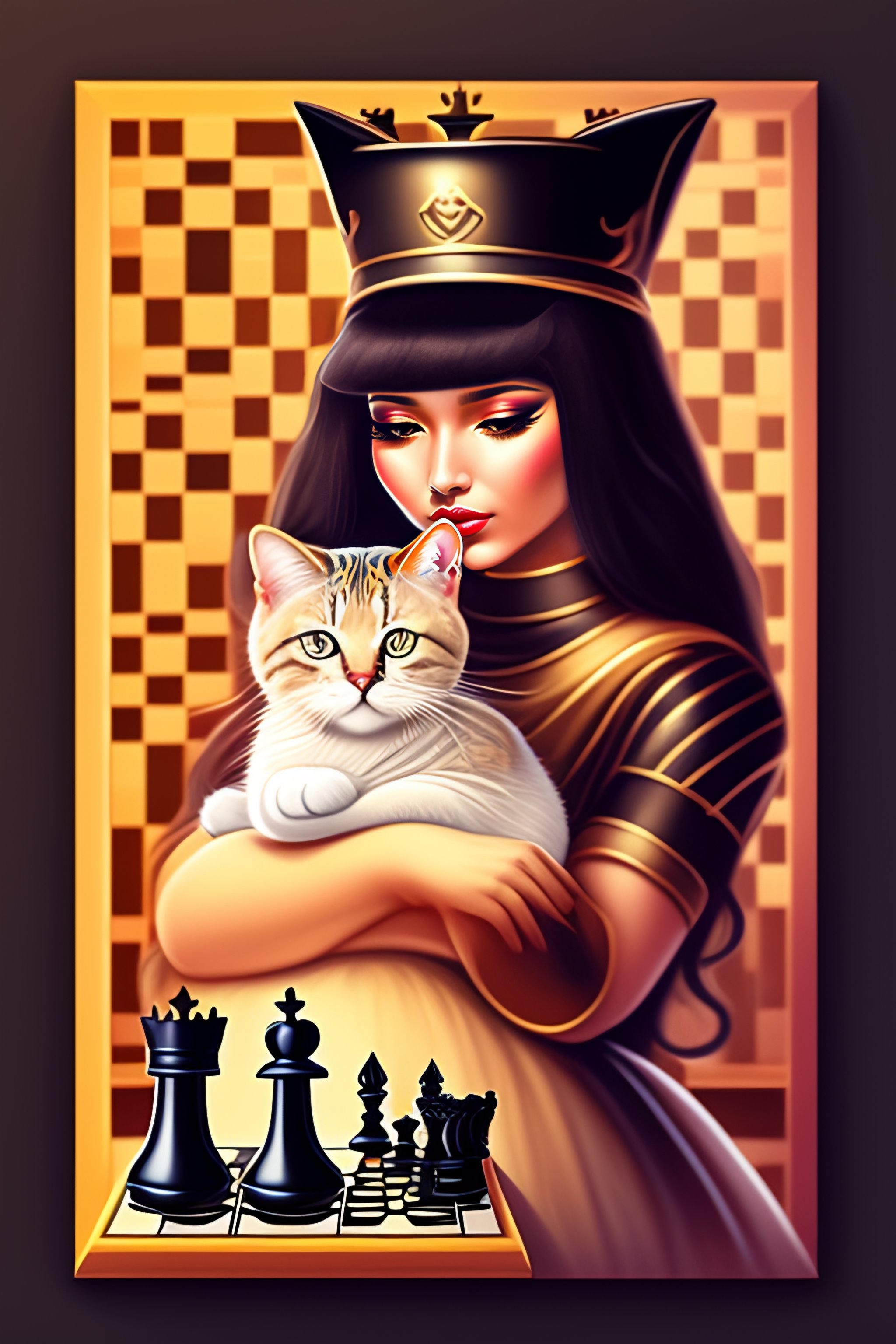 Lexica - Cute cat with a chess Queen in hand, outline art, digital art ...