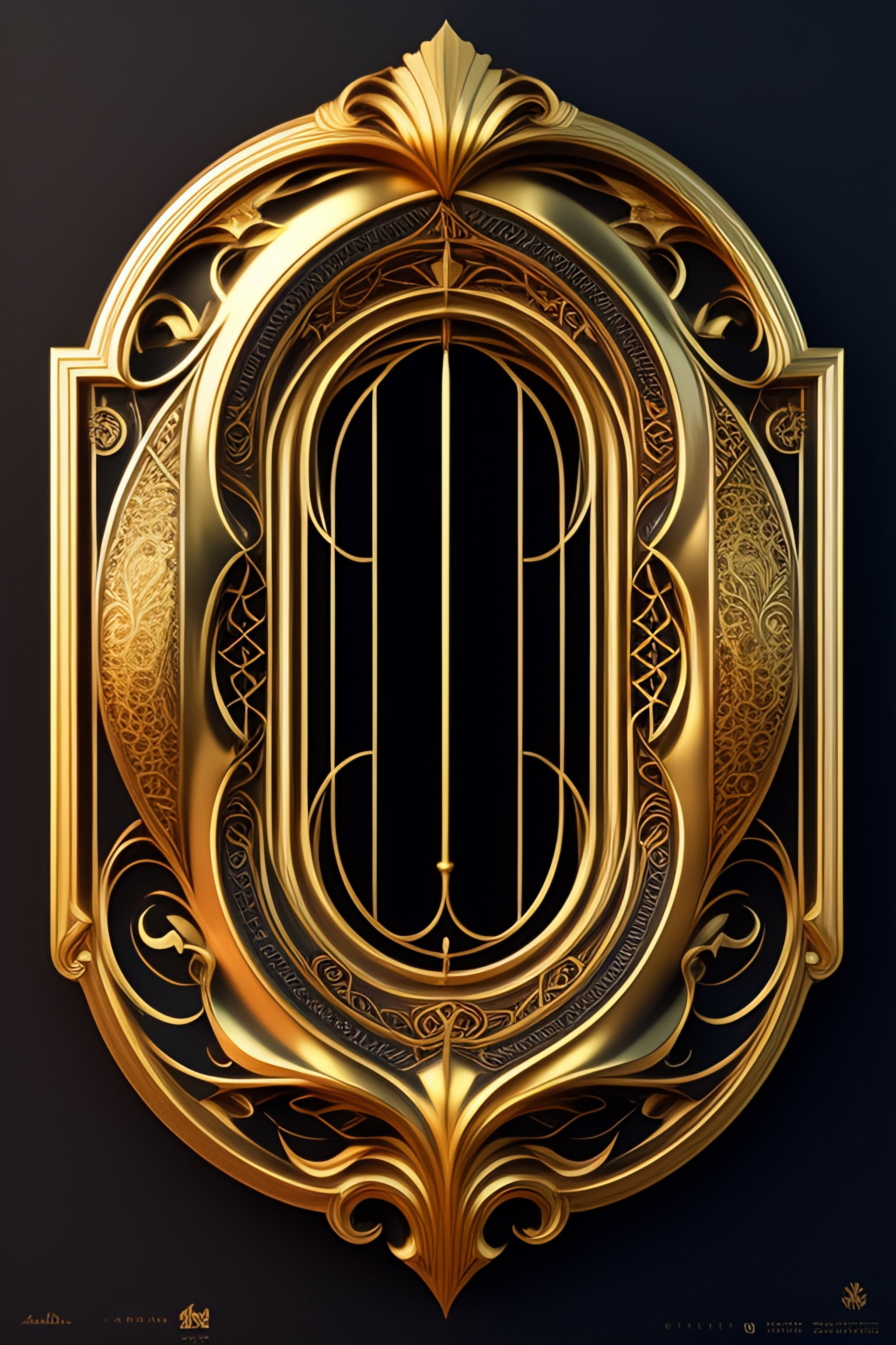 Lexica - An intricate art nouveau edges frame, with golden entertwined edges and empty black ...