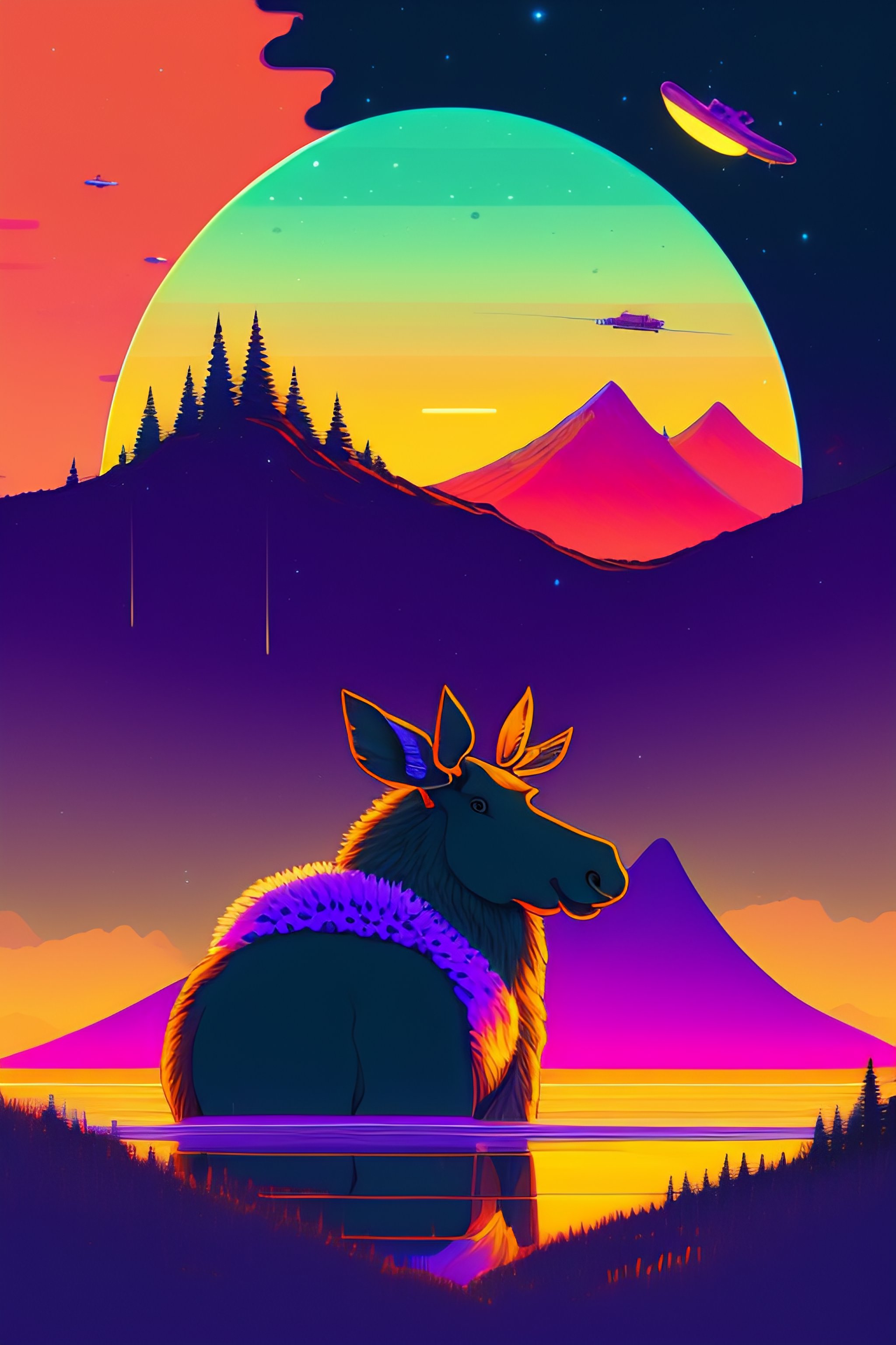 Lexica - Photo of a moose monster in the space, style of laurie ...