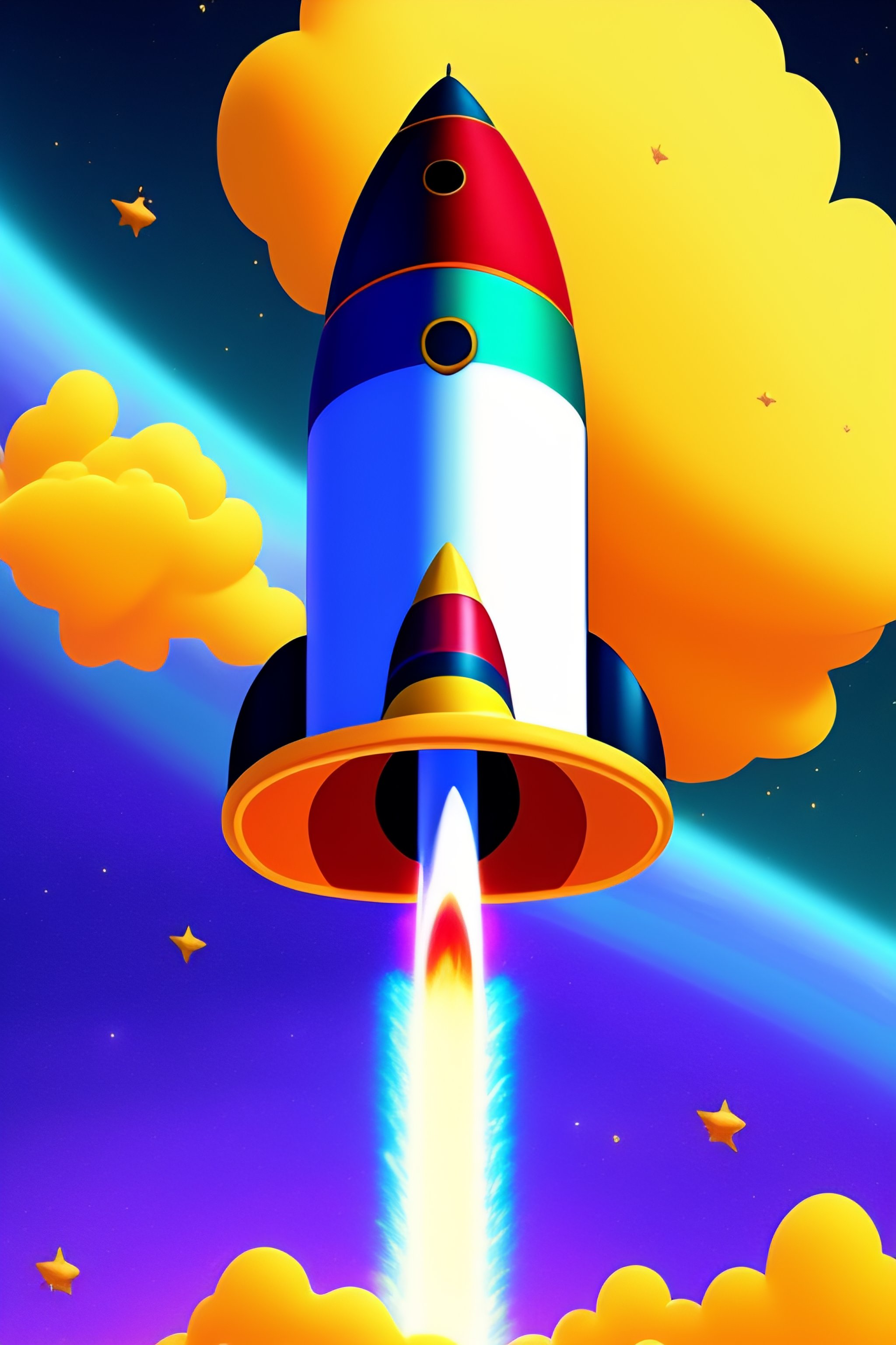 Lexica - Draw me a cartoon rocket launching into space surrounded by ...