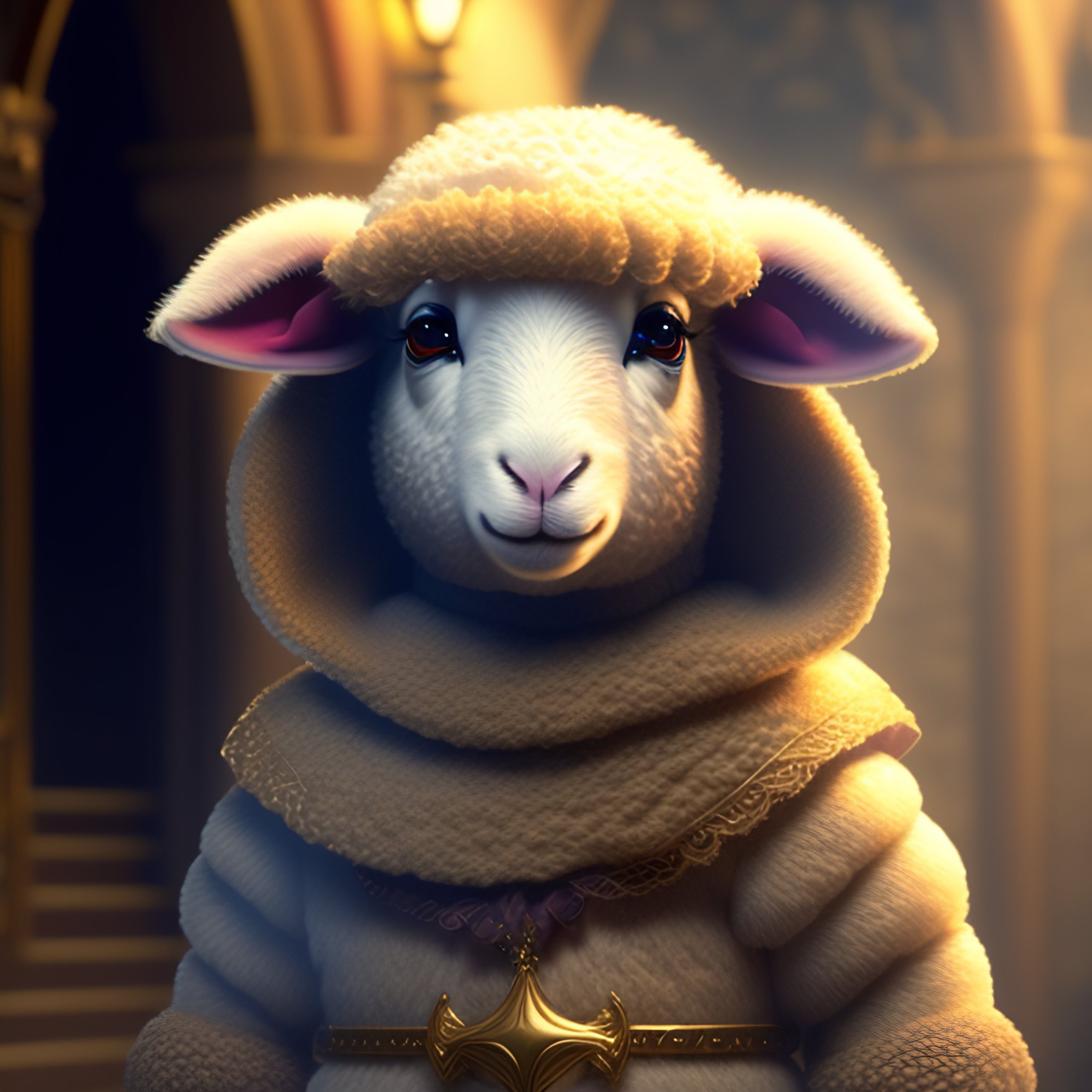 Lexica - A robotic lamb muppet dressed like a medieval wizard using a ...