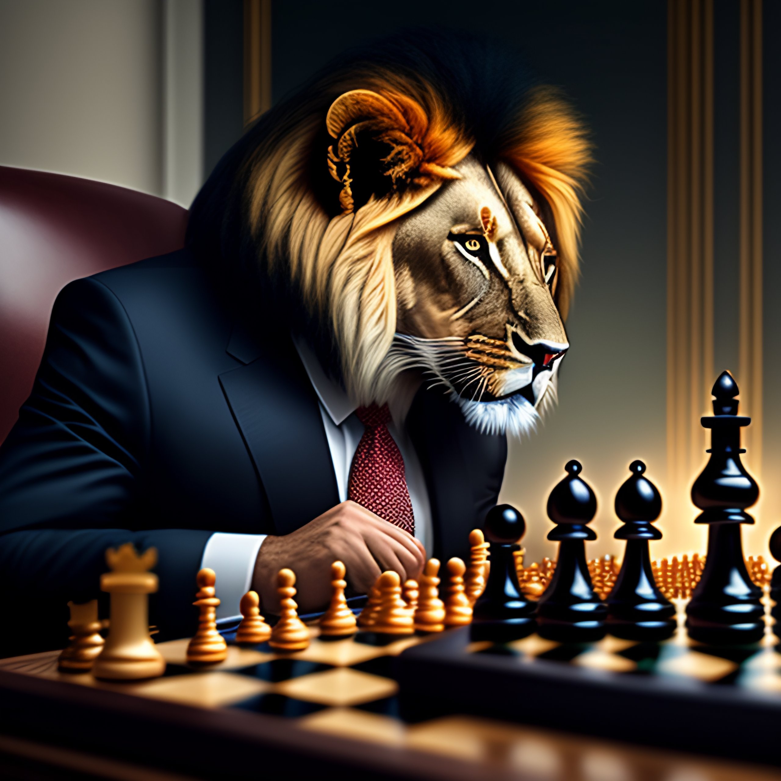 Lexica - Lion wearing a suit playing chess
