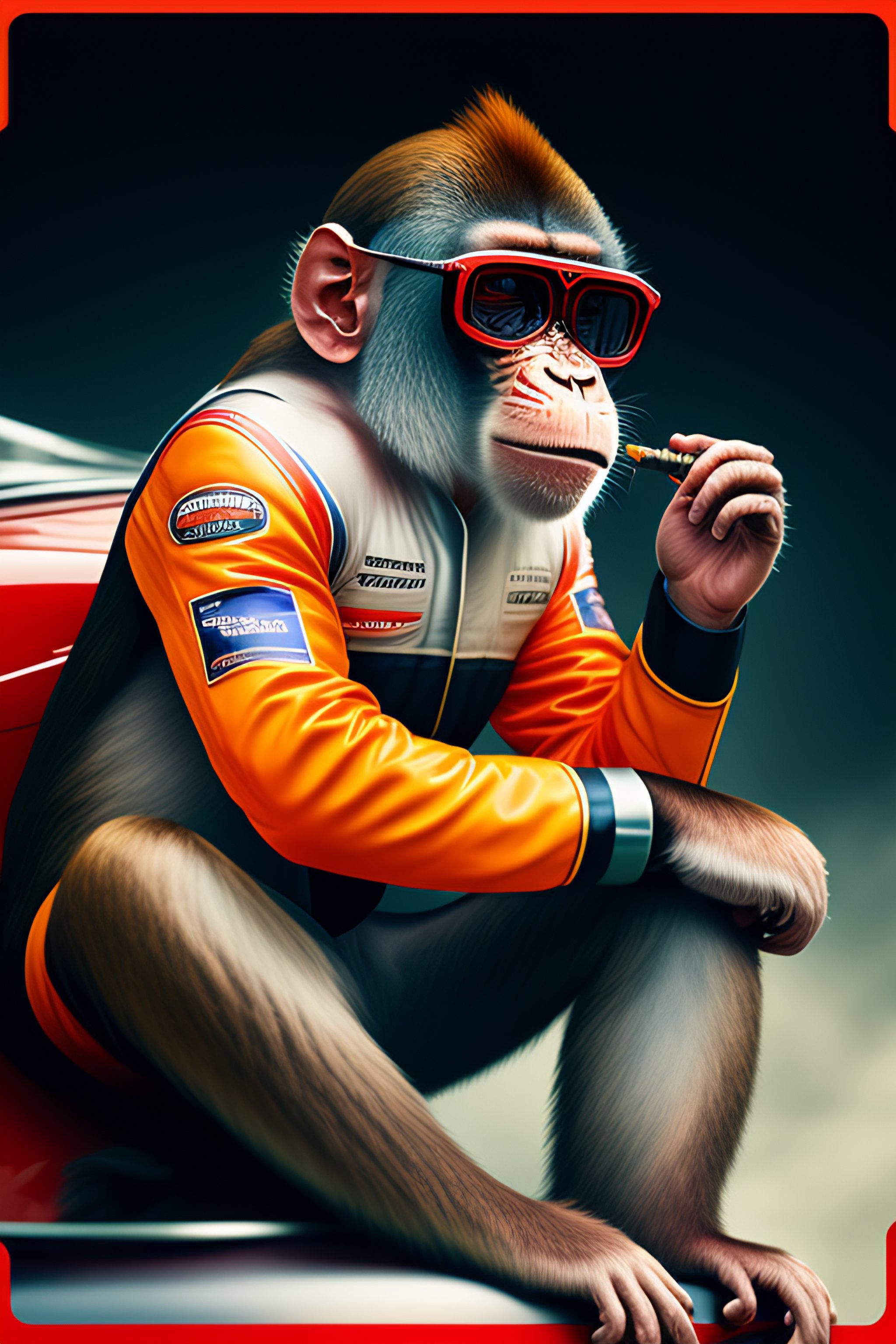 Lexica - Pictorial portrait monkey smoking a pipe with racing ...