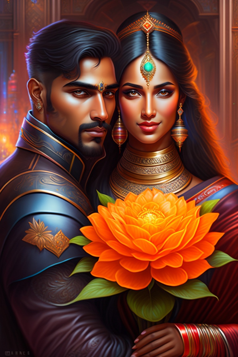 Lexica - An indian man gives a bouquet of flowers to a beautiful indian ...