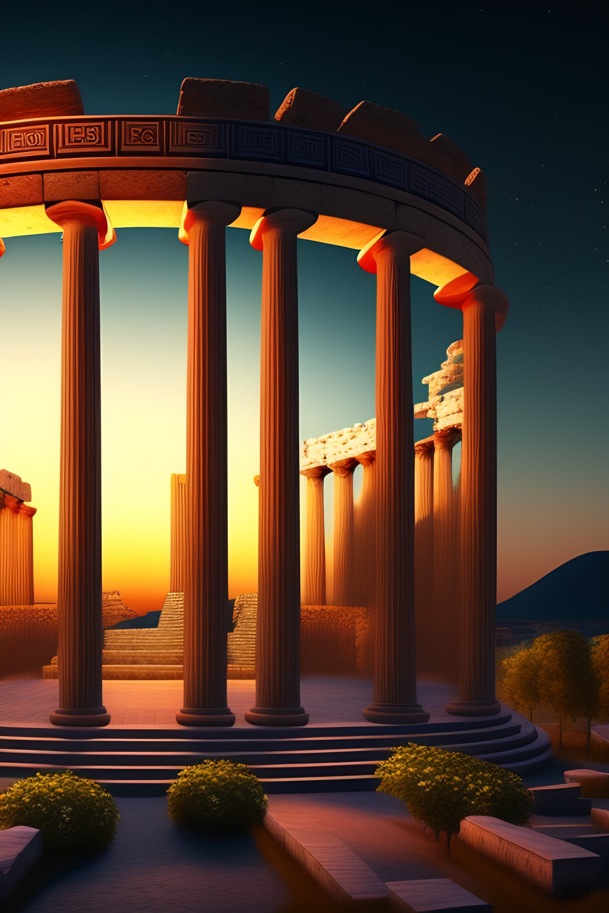 Lexica - Circular agora temple of ancient greece at night leading to ...