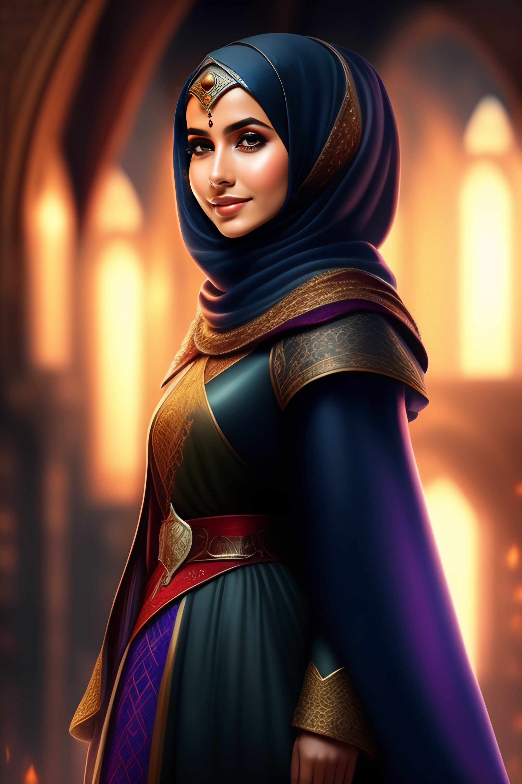 Lexica - Cute hijab girl in medieval mage clothing