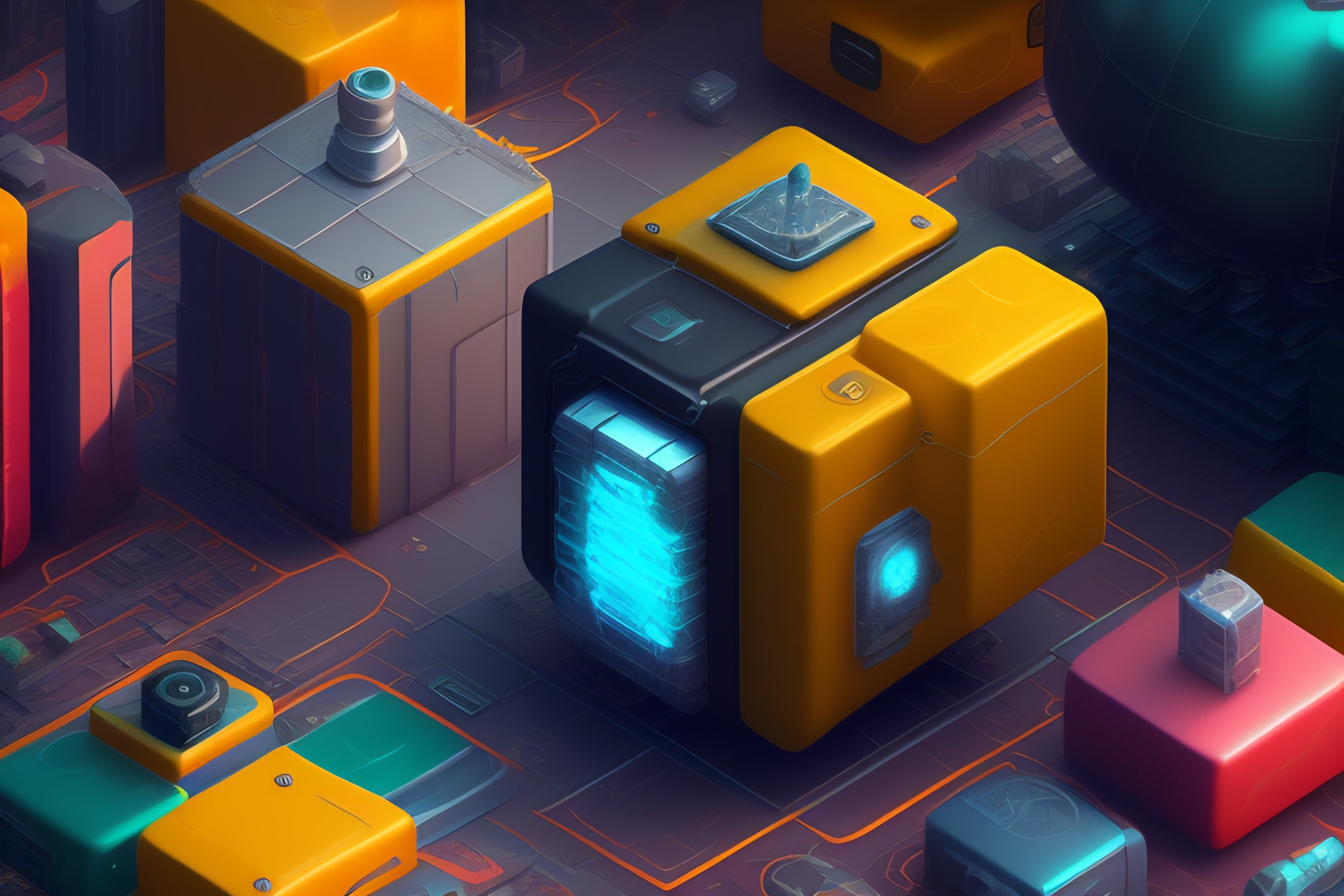 Lexica - Mini a cube on a cube, cyberpunk, distant, Lots of mechanical ...