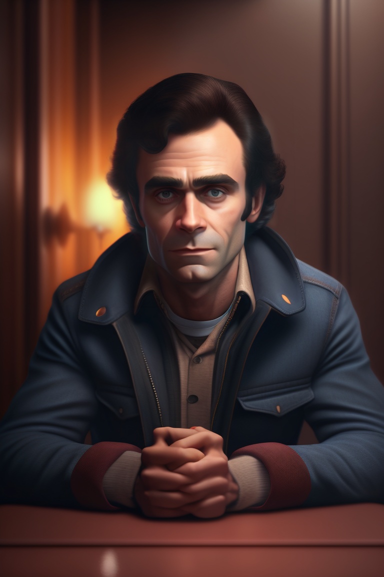 Lexica - Ted Bundy locking at the camera , horror , dark room , super ...