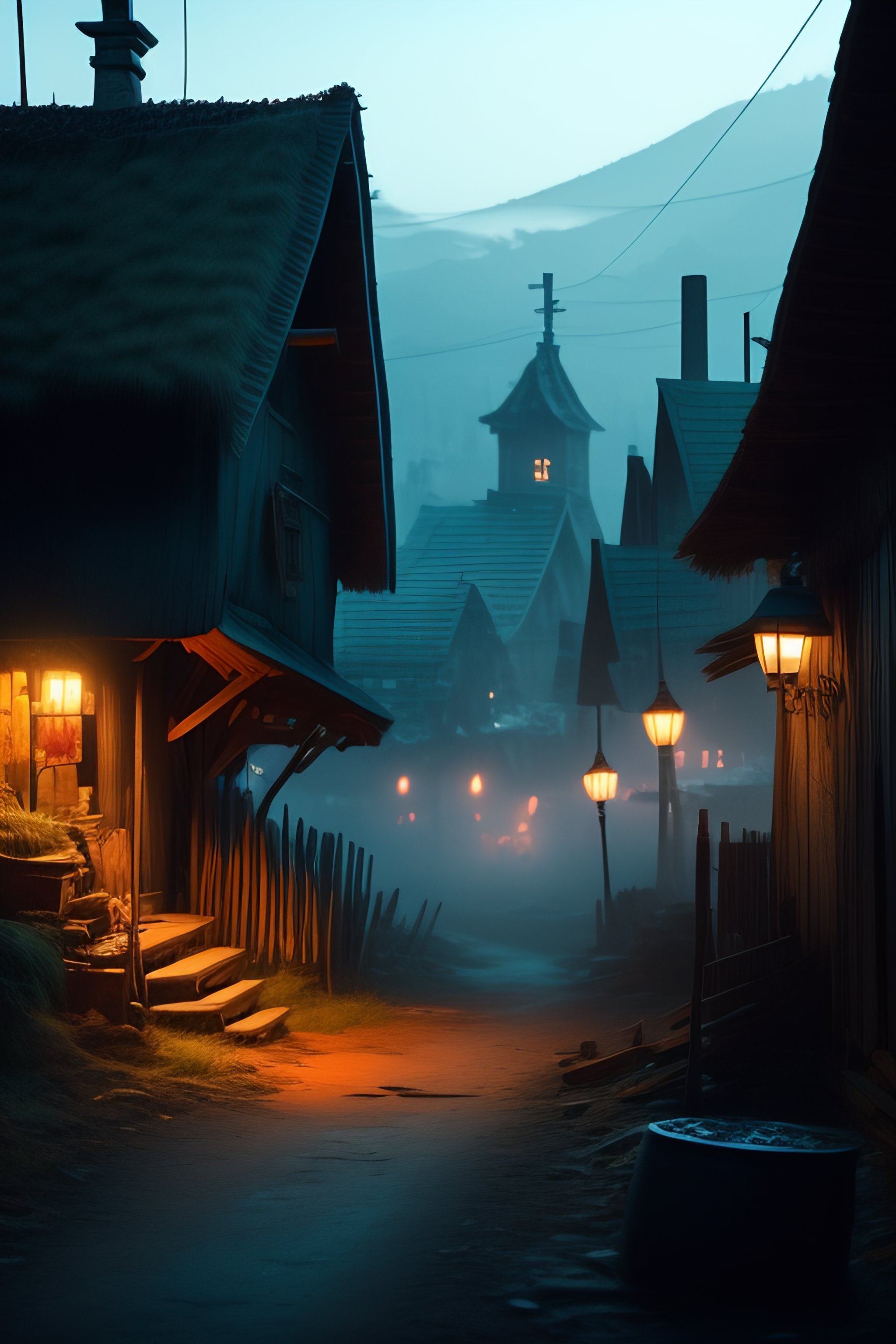 Lexica - A creepy village during an eerie night, slum