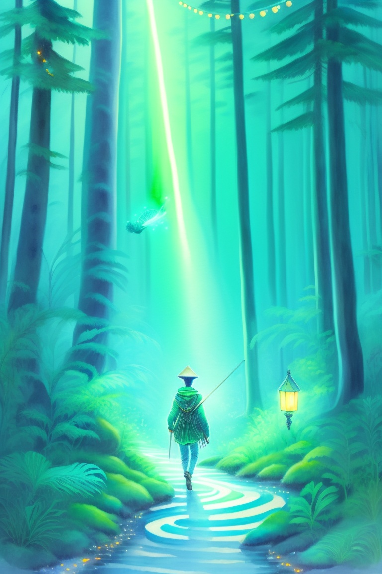 Lexica - Watercolor of a psychedelic universe of a green haired man ...