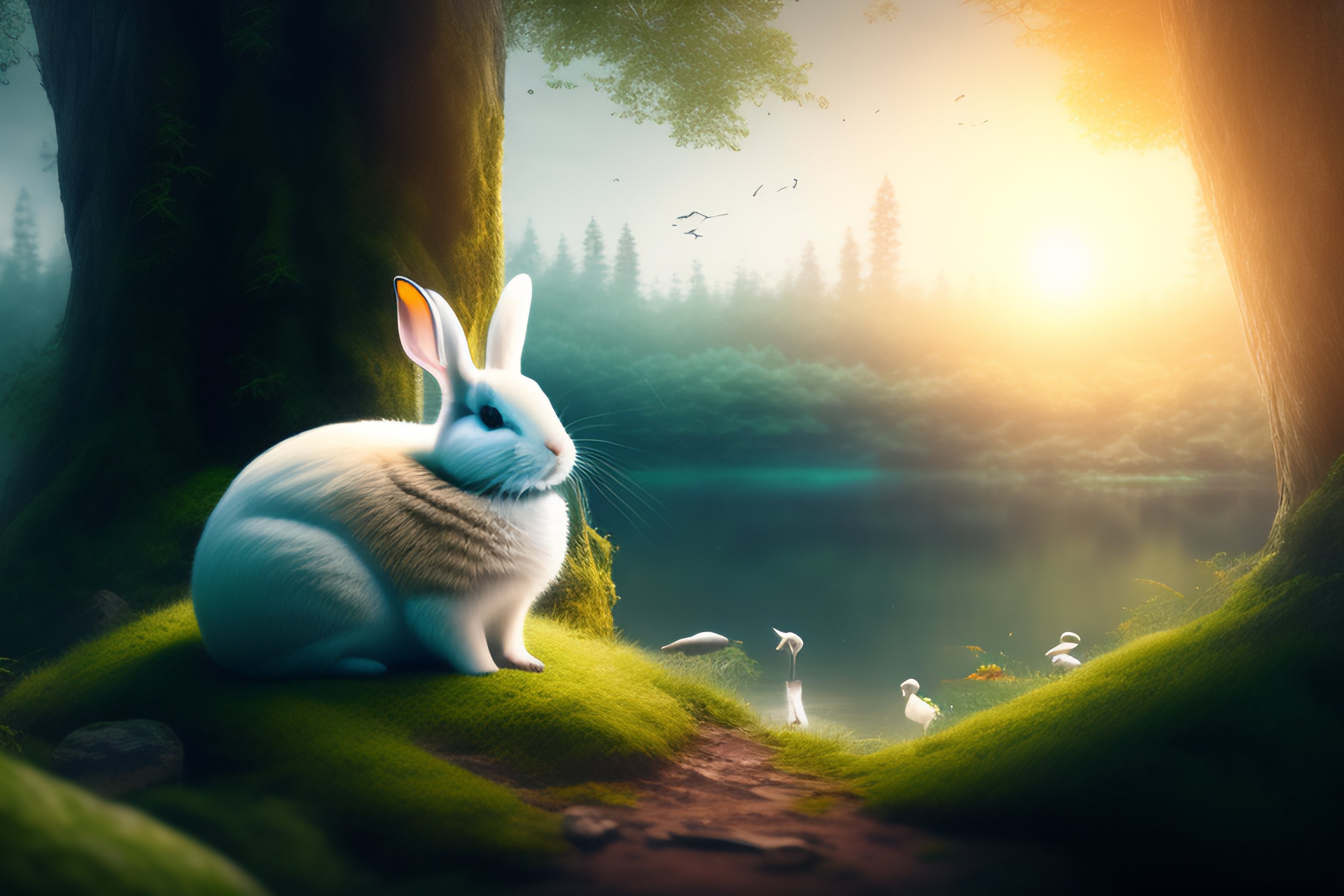 Lexica - A white rabbit sitting, photograph, beautiful, epic, cinematic ...