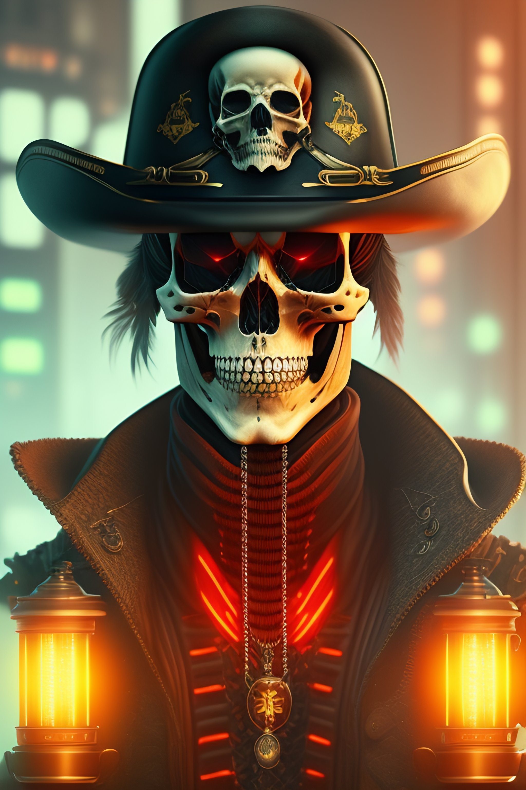 Lexica - A cyberpunk hacker pirate captain skeleton with a pirate hat ...