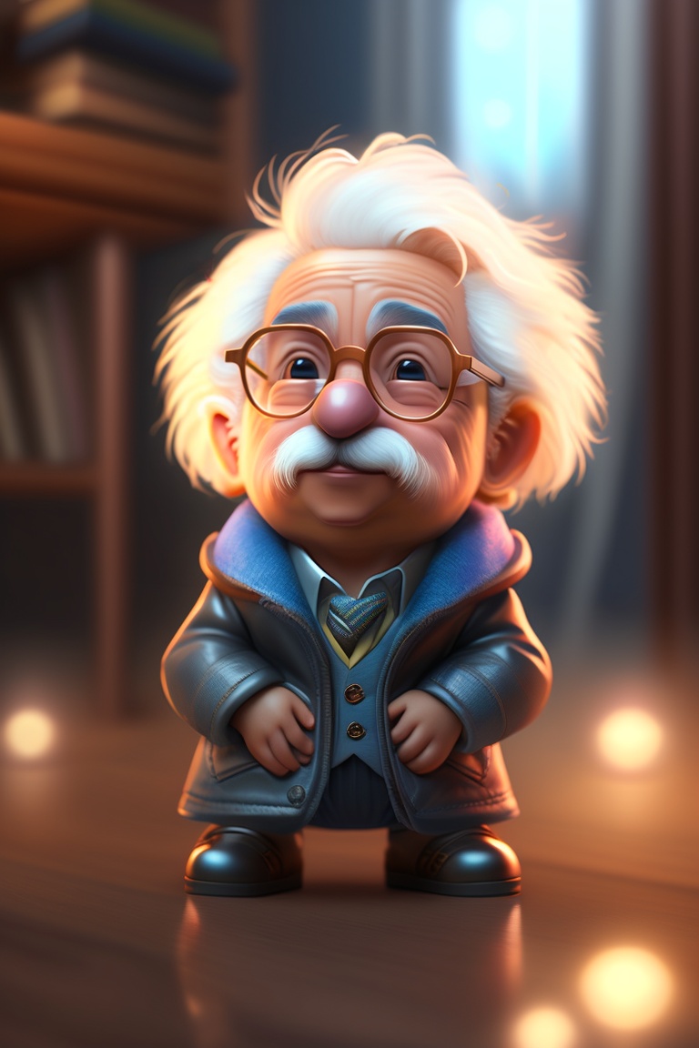 Lexica - Cute small albert einstein sitting, cozy indoor lighting ...