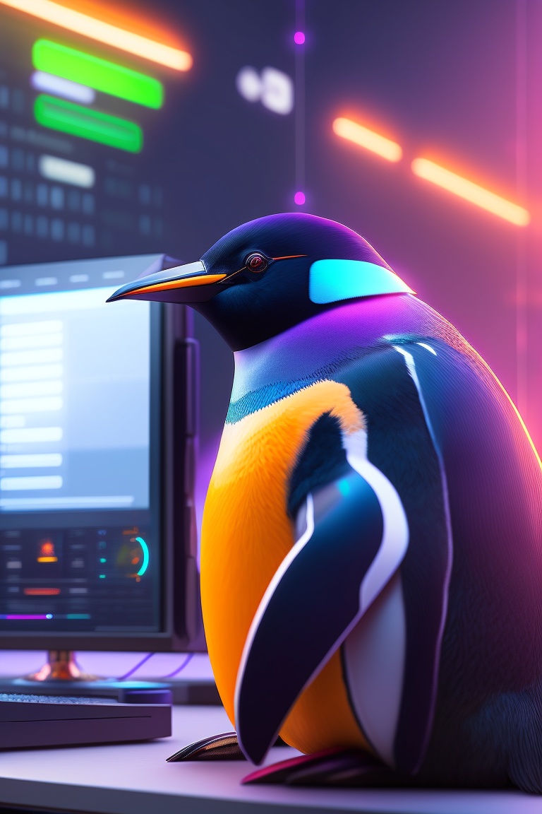 Lexica - A tech-savvy penguin wearing a VR headset, sitting at a high ...