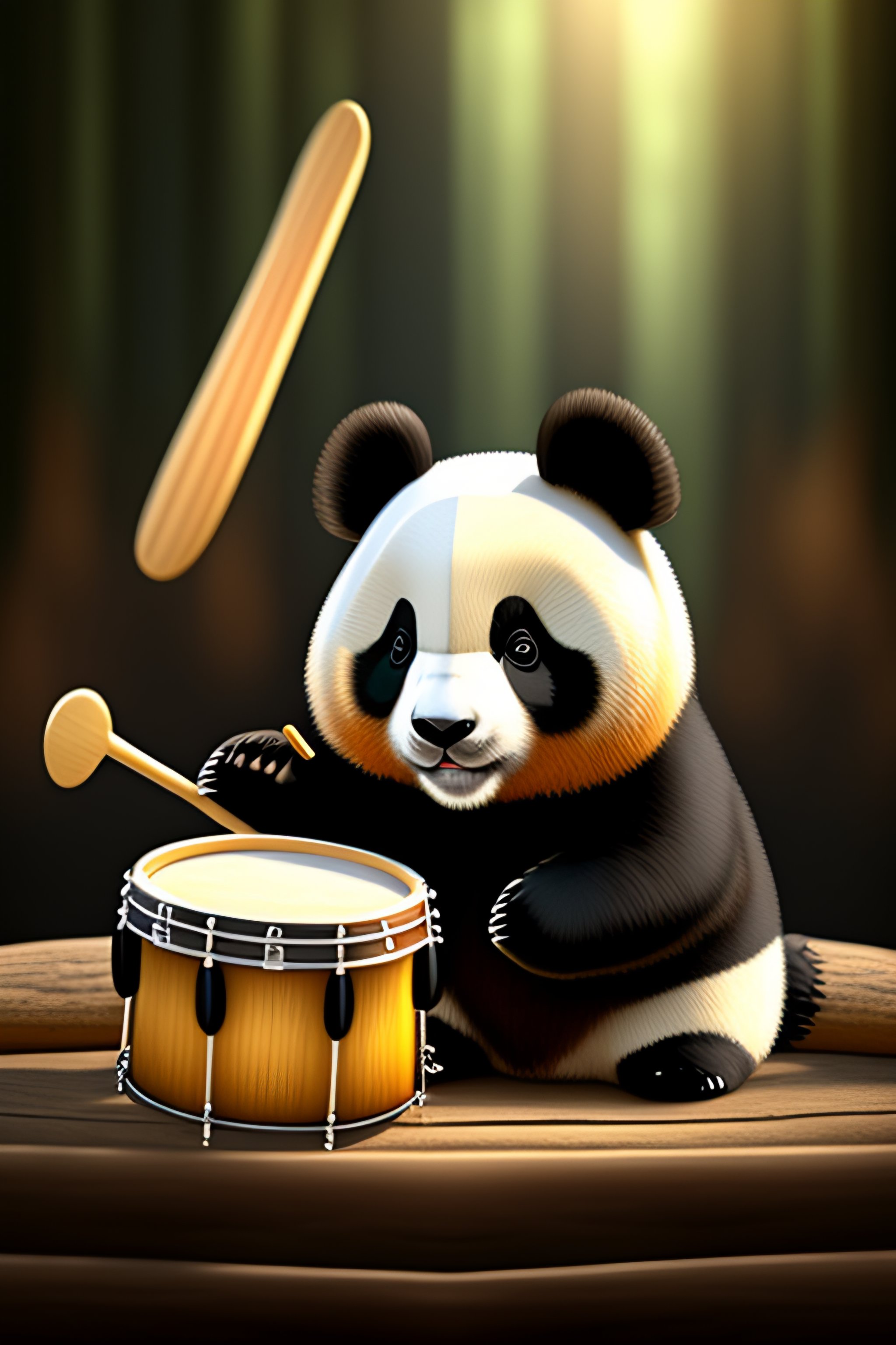 Lexica - Portrait of a cute panda playing the drums on a ranch