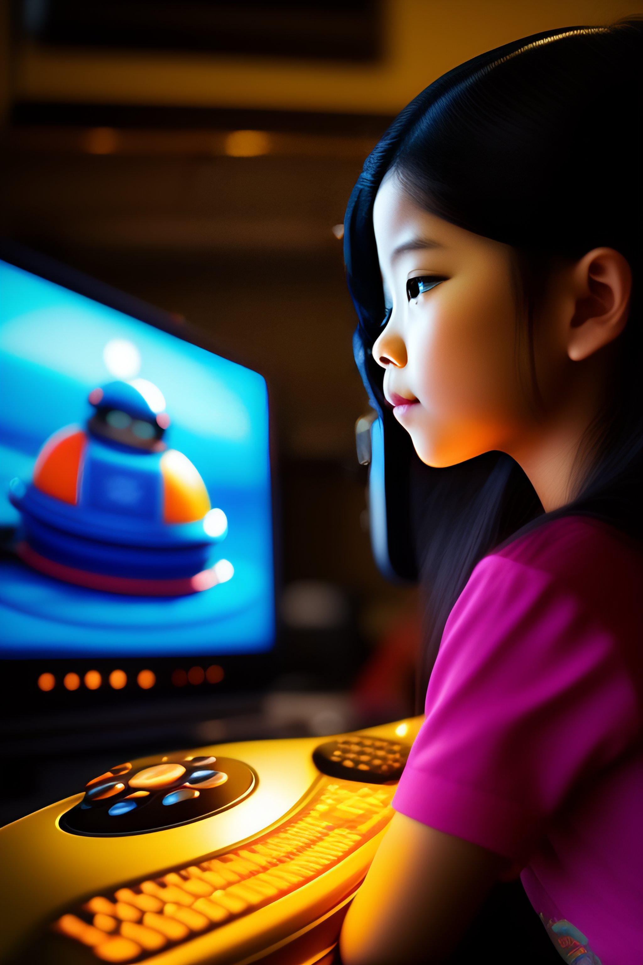 Lexica - Bright Pixar art girl playing computer games, where the ...