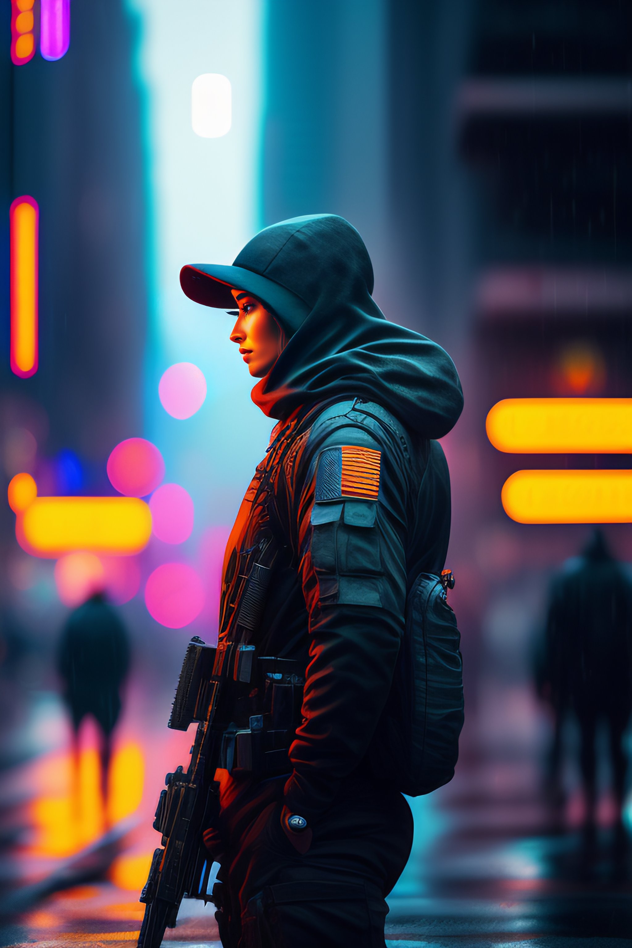 Lexica - Hacker solder, full body, tactical armor, rifle, Neon, Movie ...