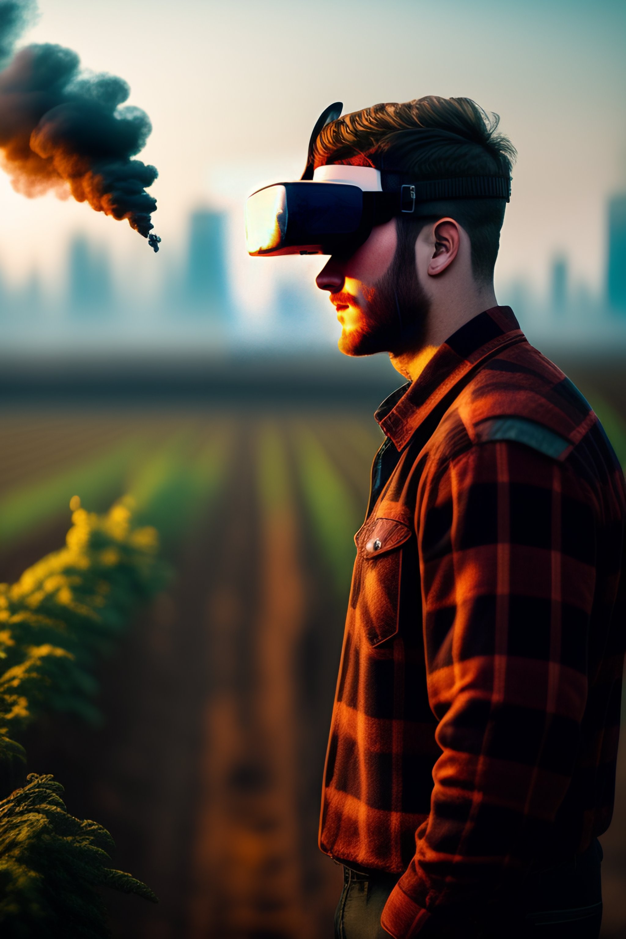 Lexica - A portrait of sad young farmer using a virtual reality headset ...