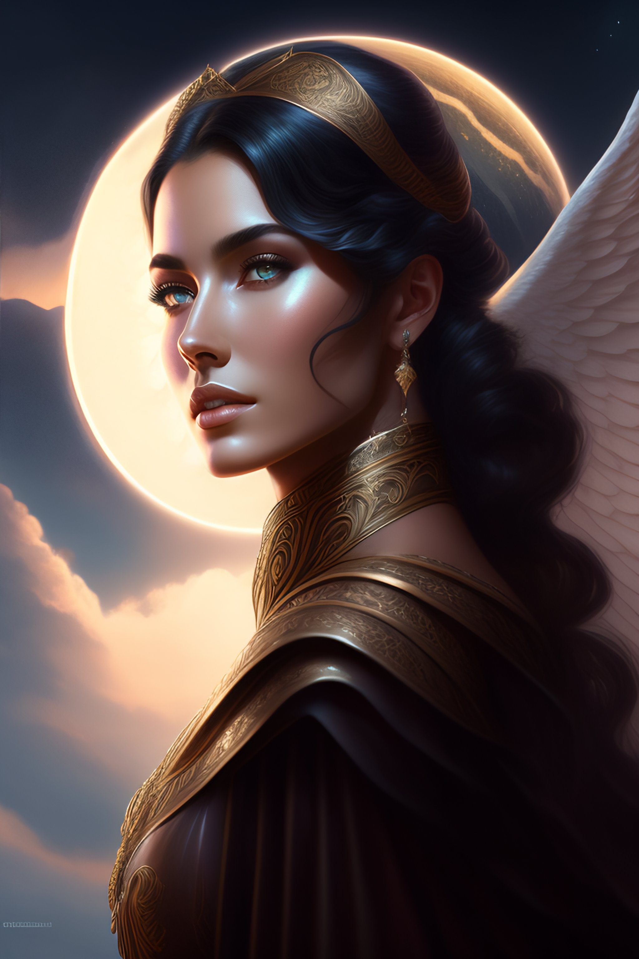 Lexica - A beautiful Seraphim princess, stylish wavy dark hair, perfect ...