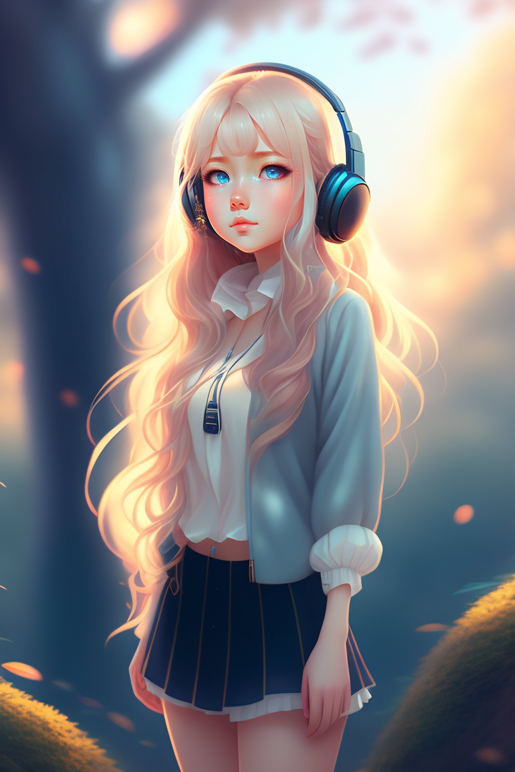 Lexica - A cute beautiful girl listening to relaxing music with her ...