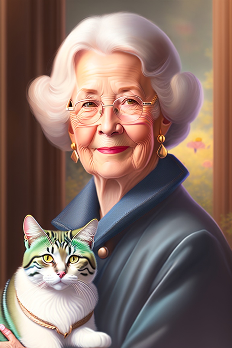 Lexica - A portrait of Alana's grandmother with a cat, suggesting her ...