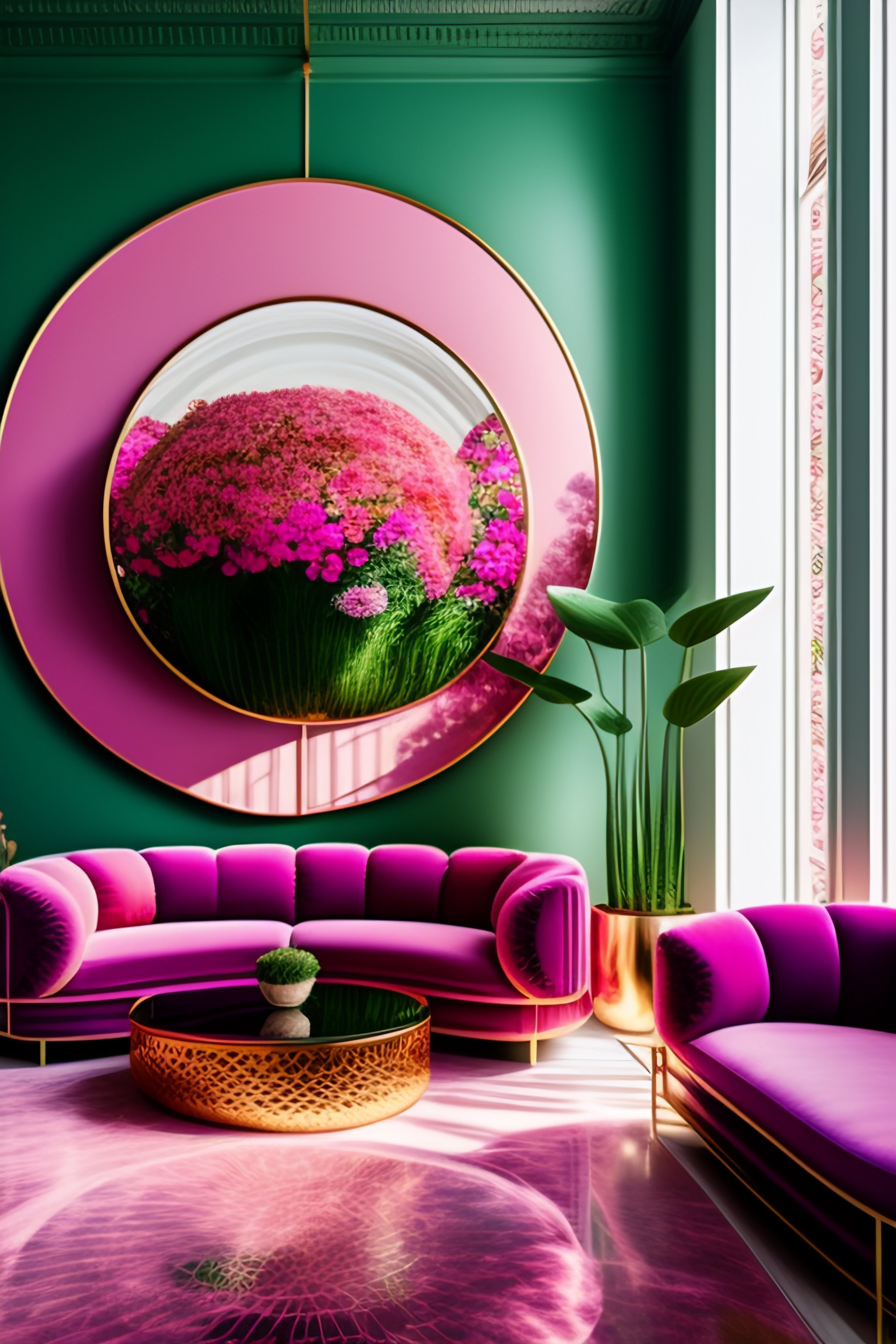 Lexica - Architectural digest photo of a maximalist pink solar living ...