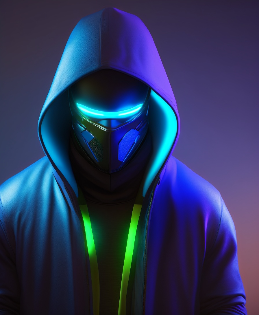 Lexica - Male character in hood, neon blue, mask, dark