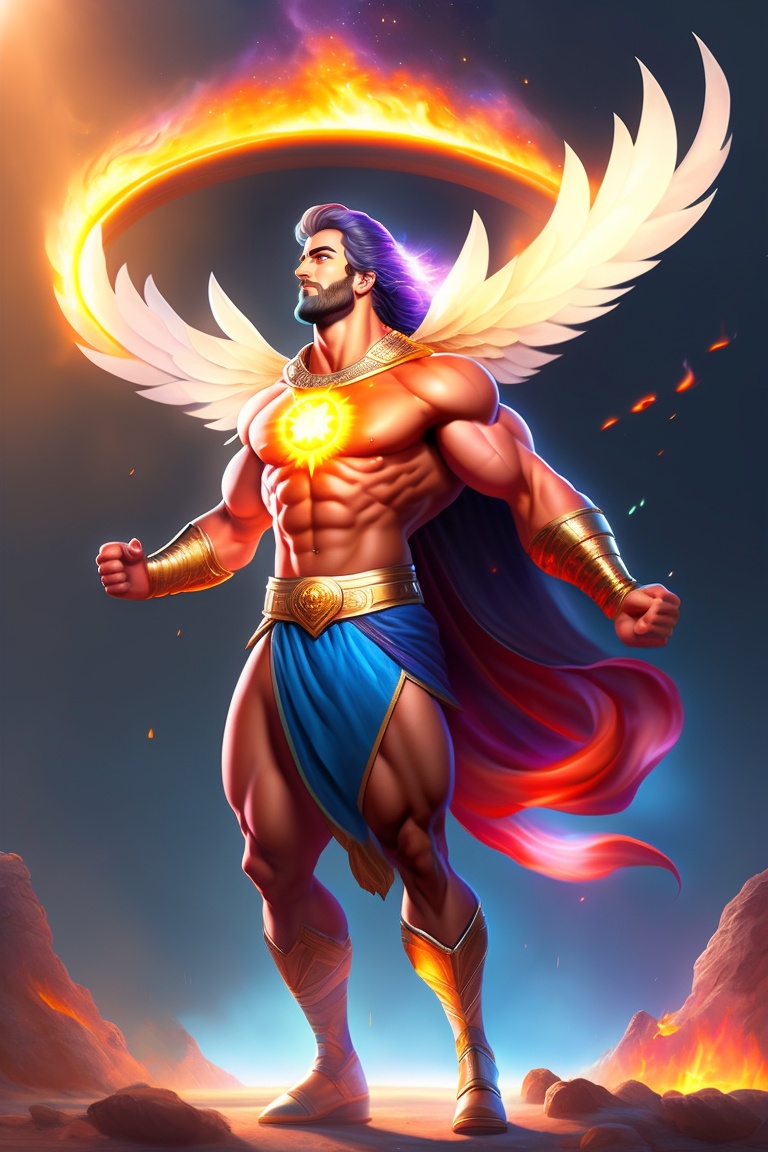 Lexica - Persian hero, male, standing on the sun, Putting out the fire ...