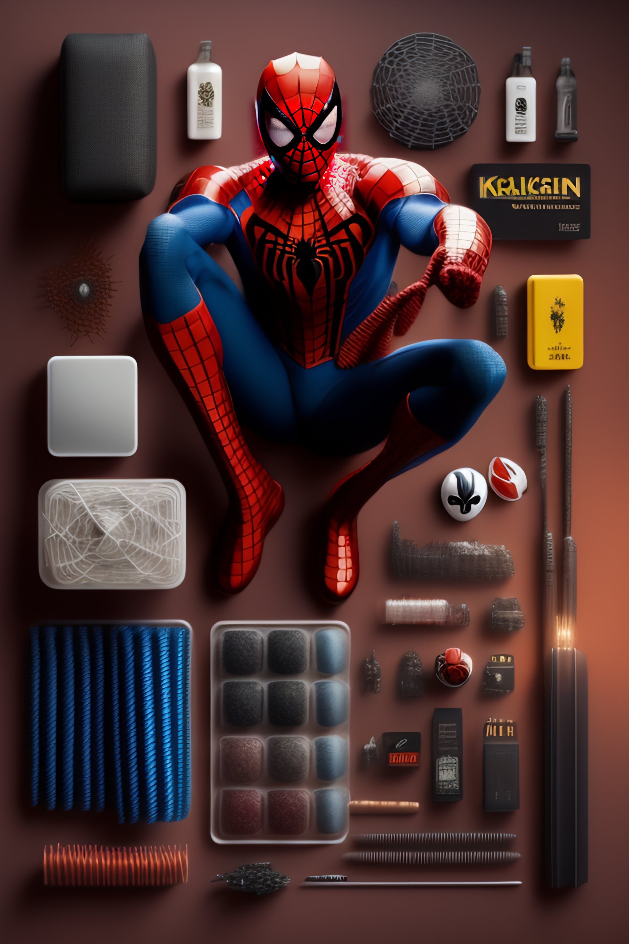 Lexica - Spider man, Costumes and props, Knolling, Knolling layout ...