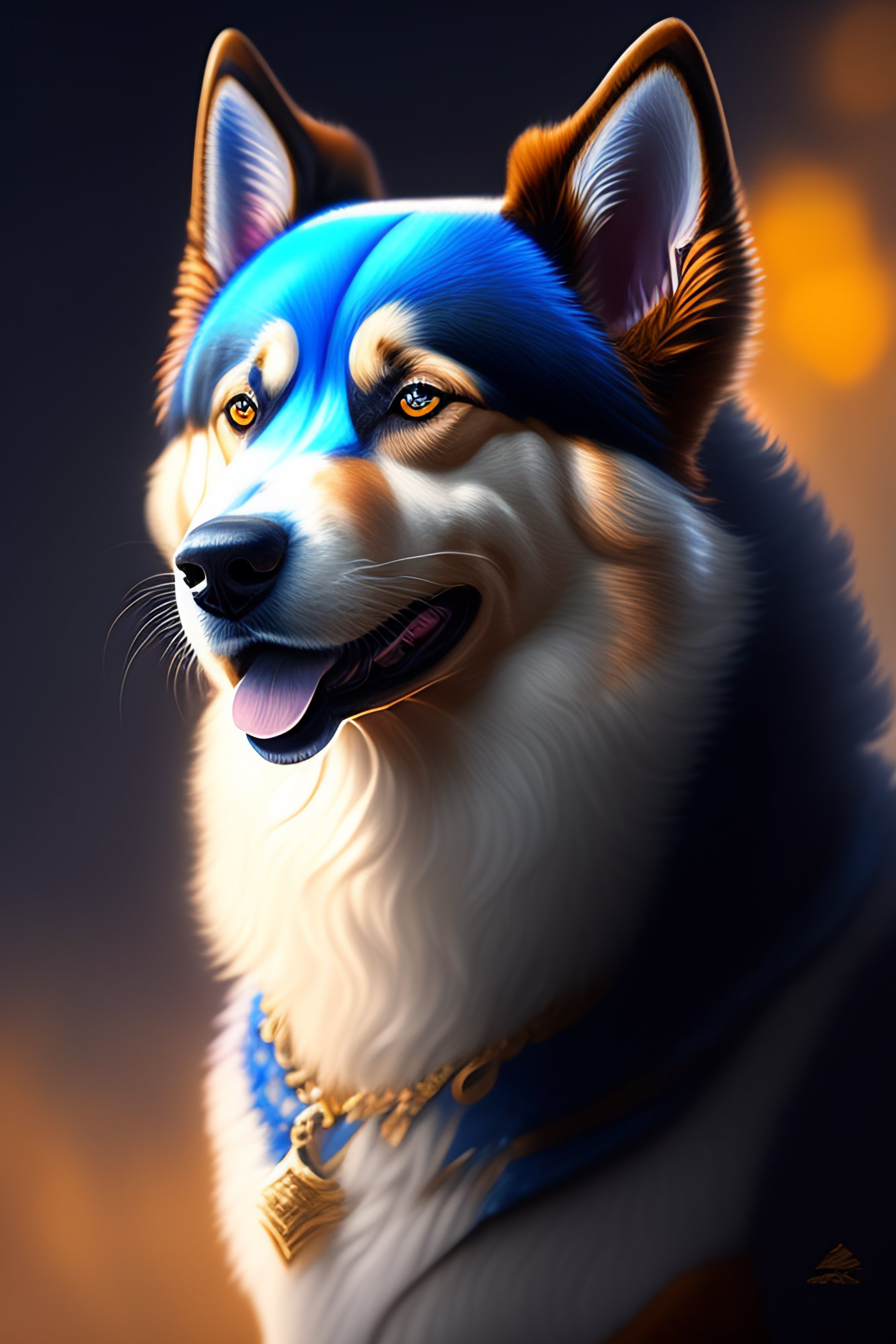 Lexica - Super rich happy Okami dog. luxury, blue crystals, greg rutkowski
