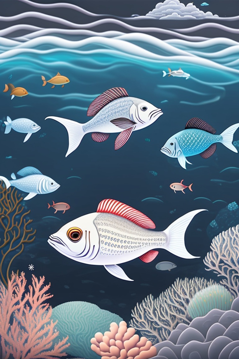 Lexica - Many fish swimming among the ocean currents, a small coral ...