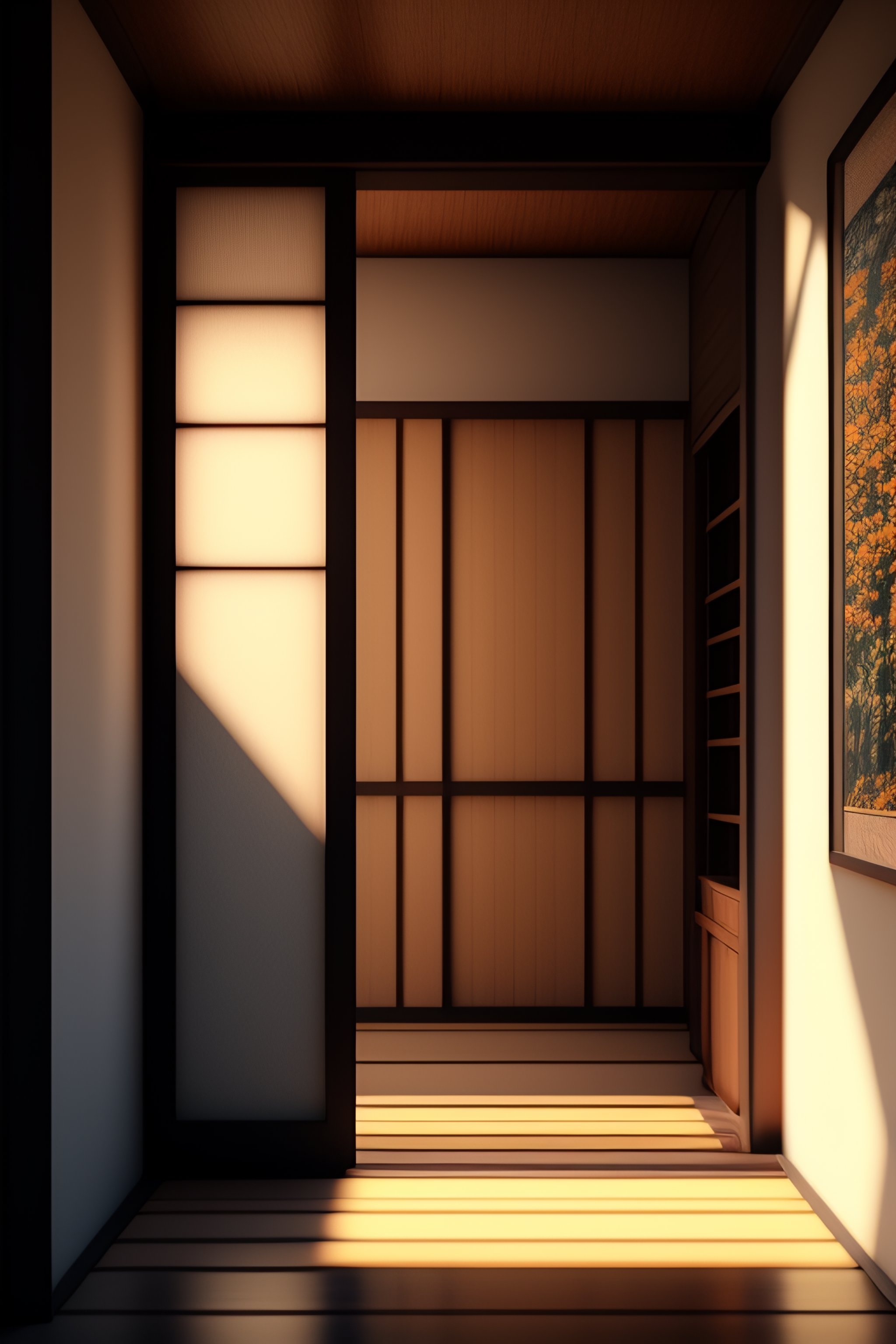 Lexica - Still photo of a japanese hallway with sliding doors, highly ...