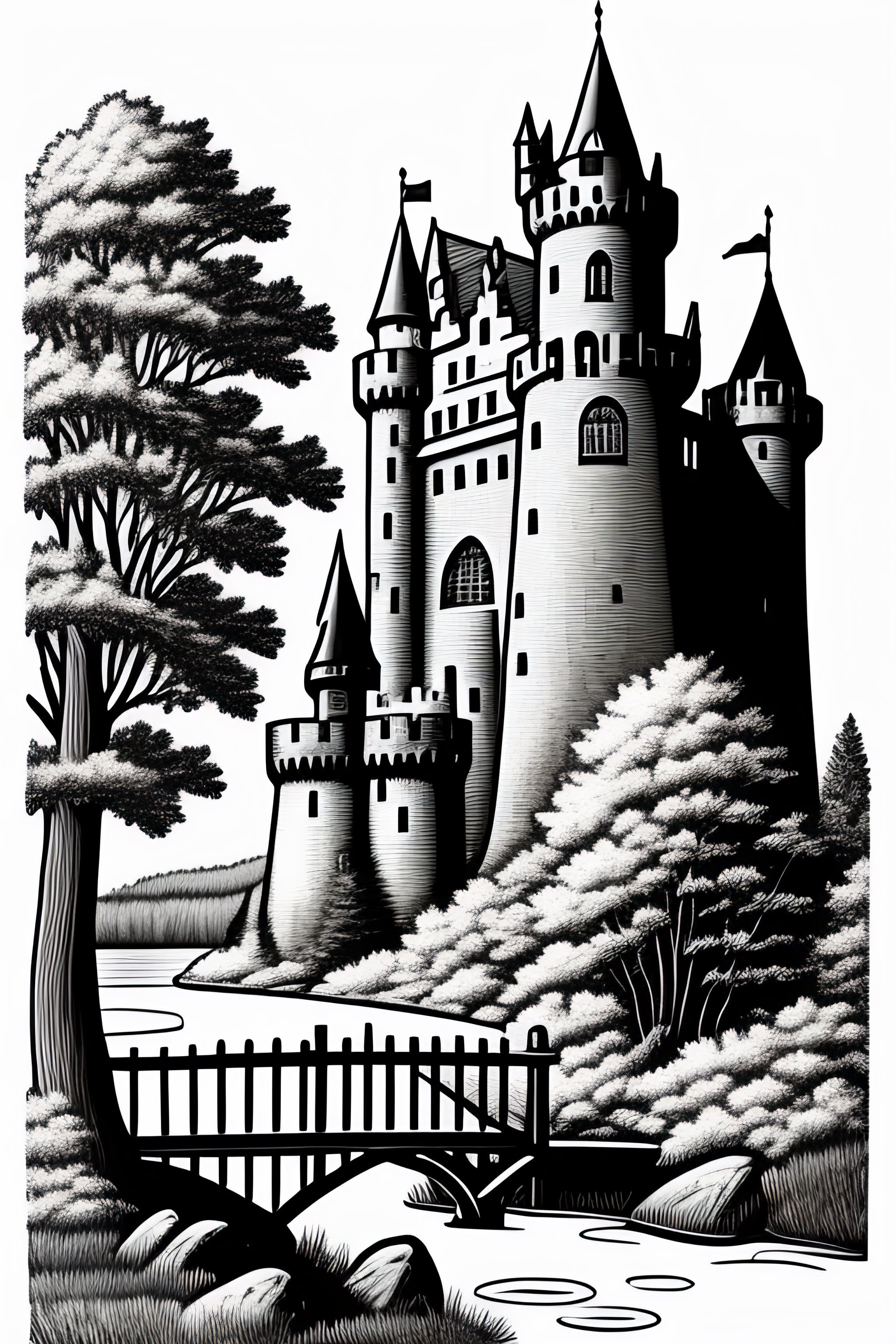 Castle With Moat Coloring Page