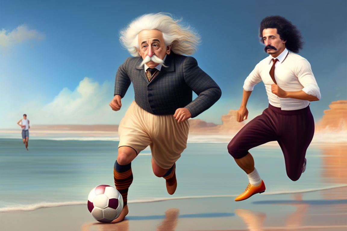 Lexica - Albert einstein playing football in beach with Nicola Tesla ...