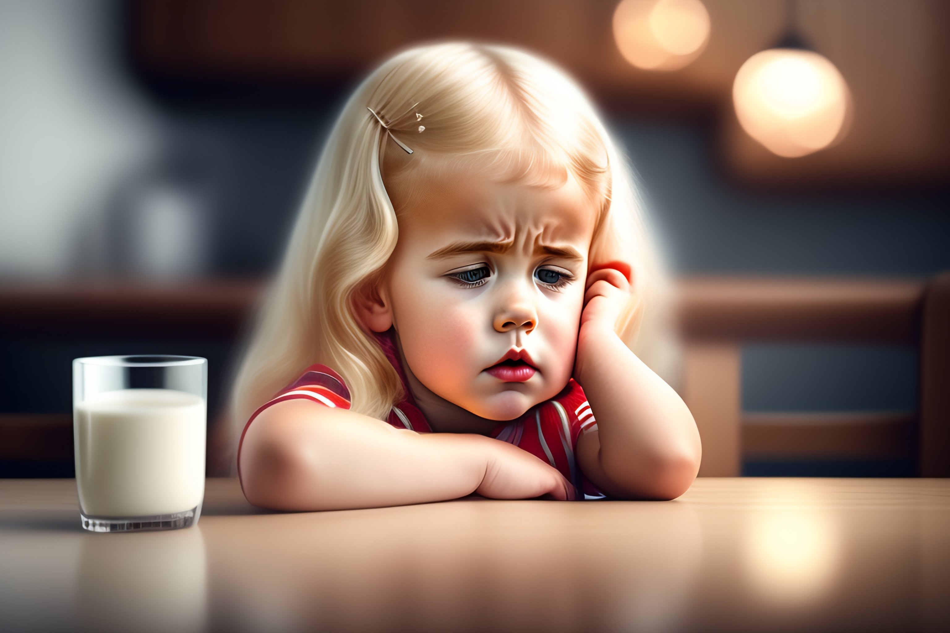 Lexica - 3 year old blonde girl sad because she spills a cup of milk ...