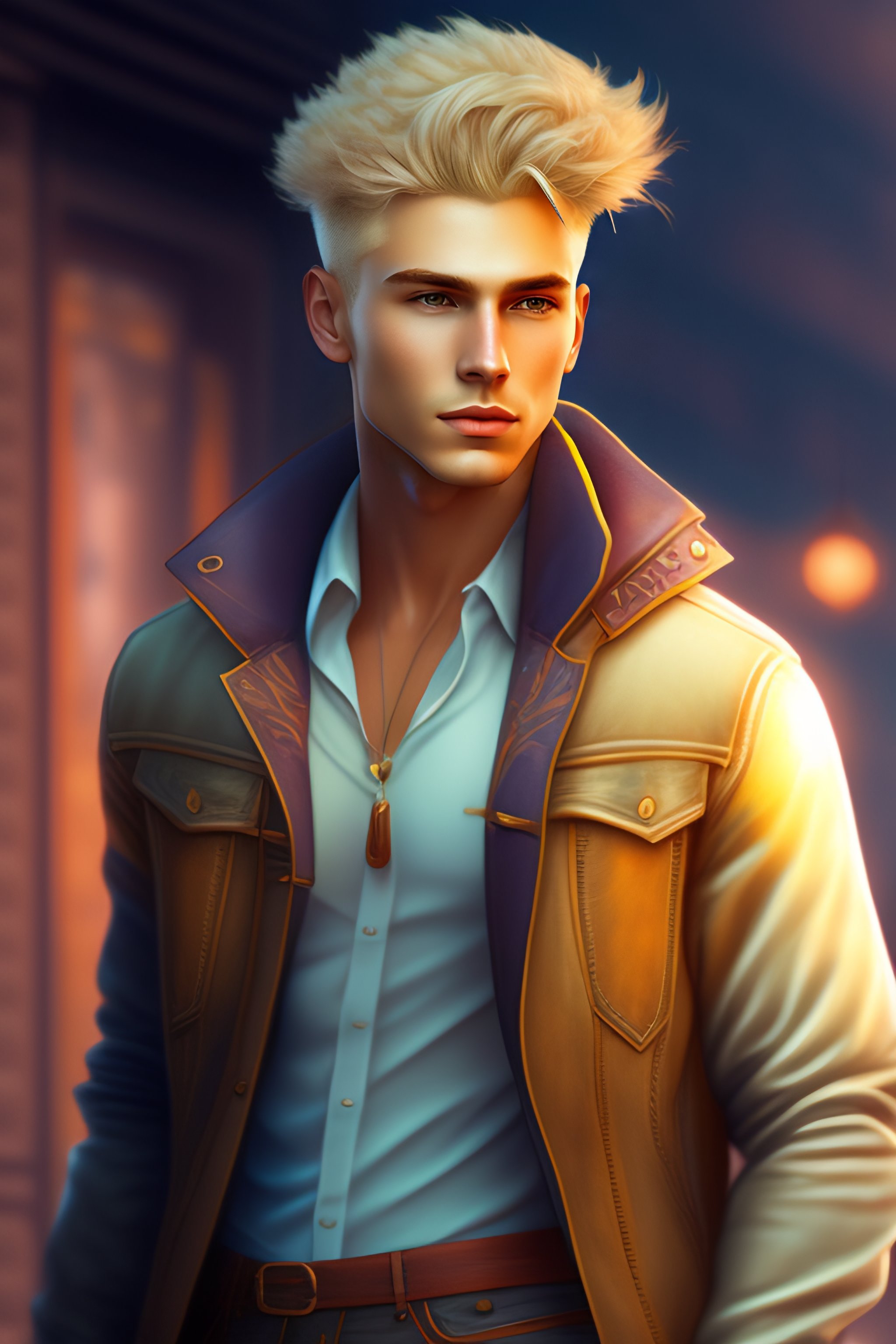 Lexica - Modern young man with ash blond hair, open and undone jeans ...