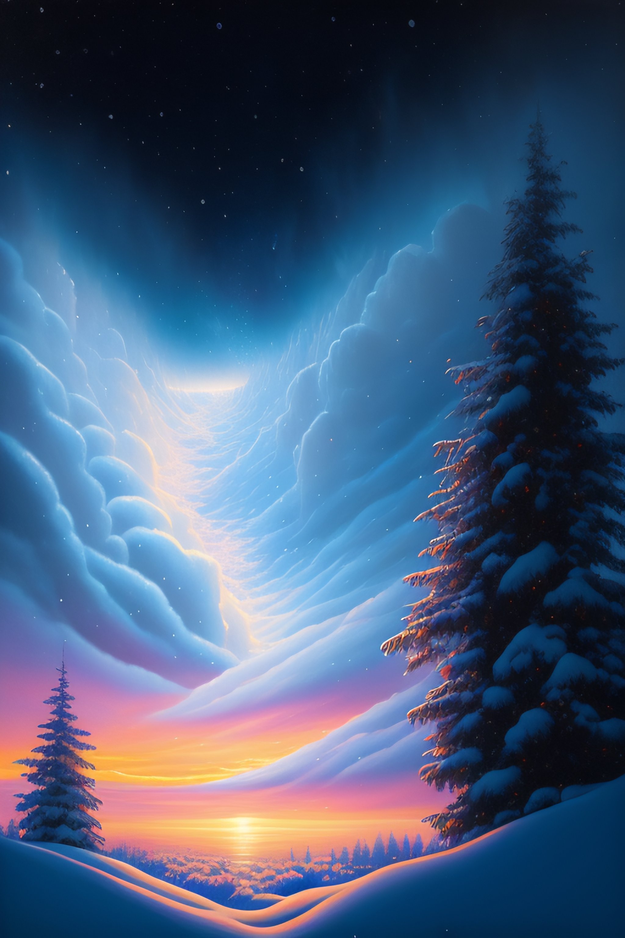 Lexica - Baroque oil painting depicting a thousand small snowflakes ...