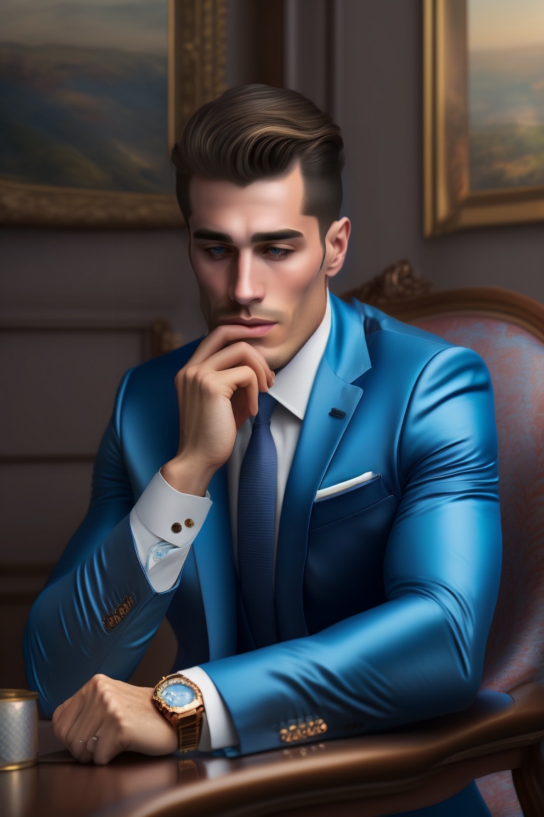 Lexica - Ultra realistic image of a stoic man with a blue suit, face ...