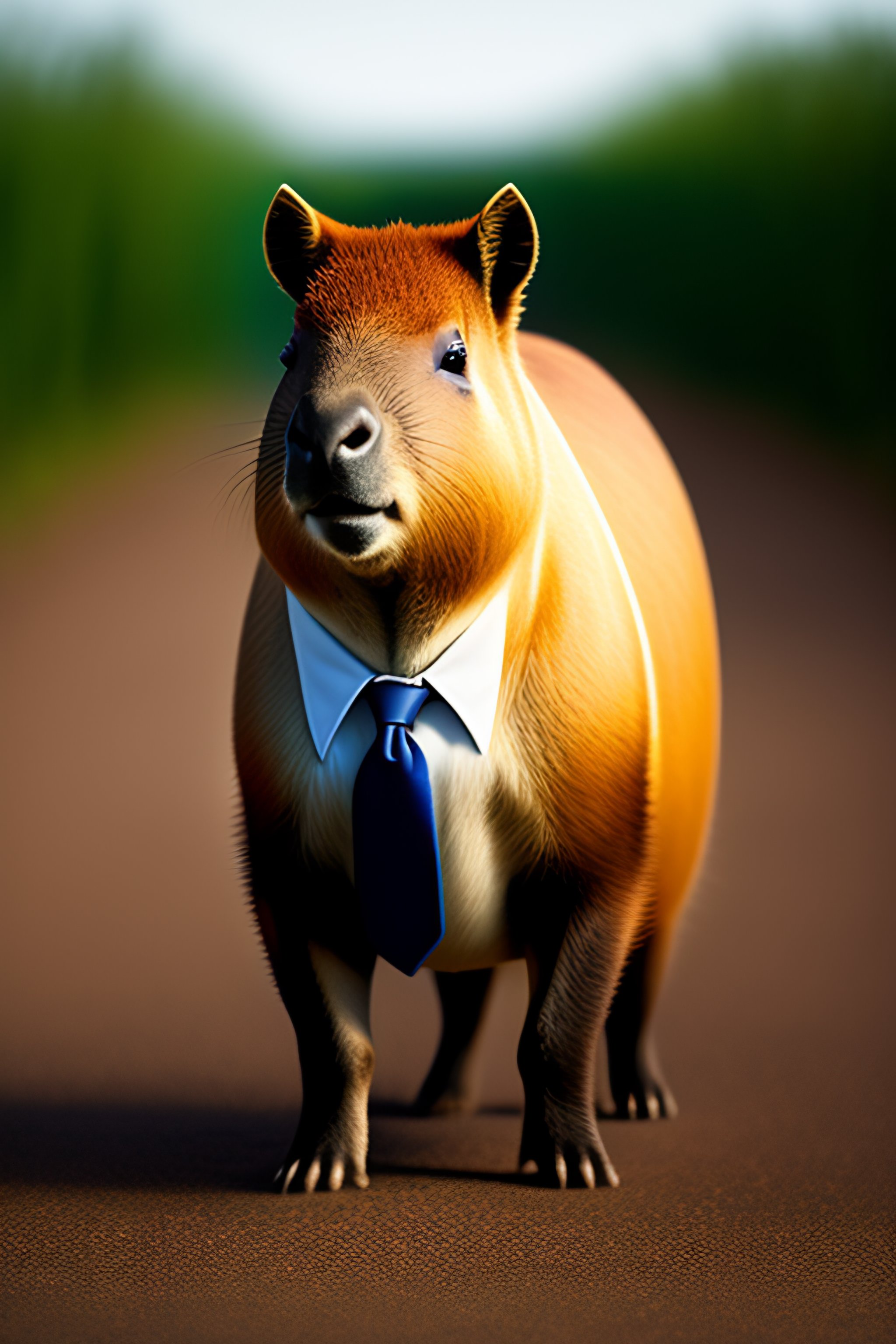 Lexica - A cute capybara standing up and wearing a suit an tie