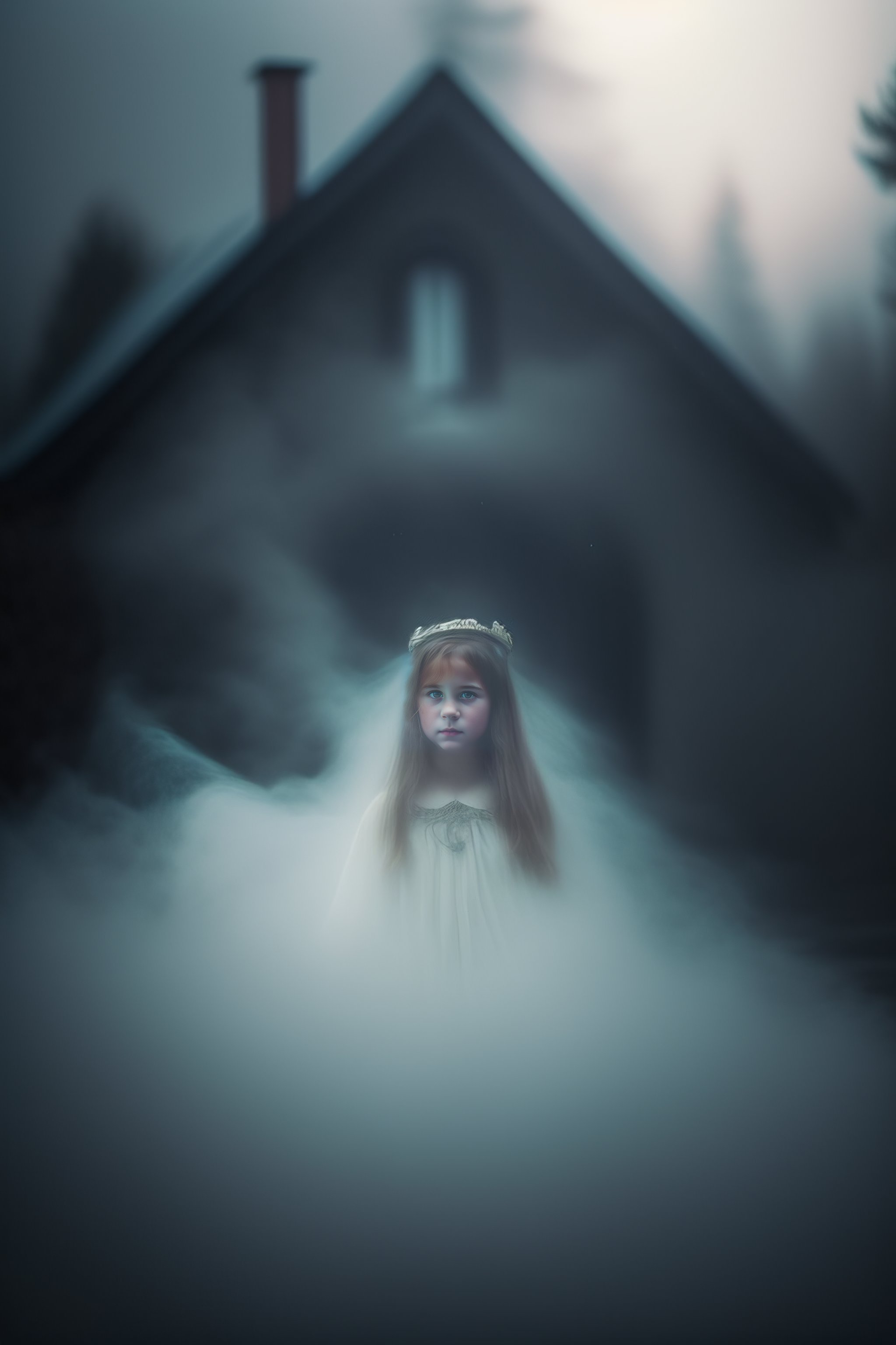 Lexica - Foggy creepy photograph of a ghostly girl