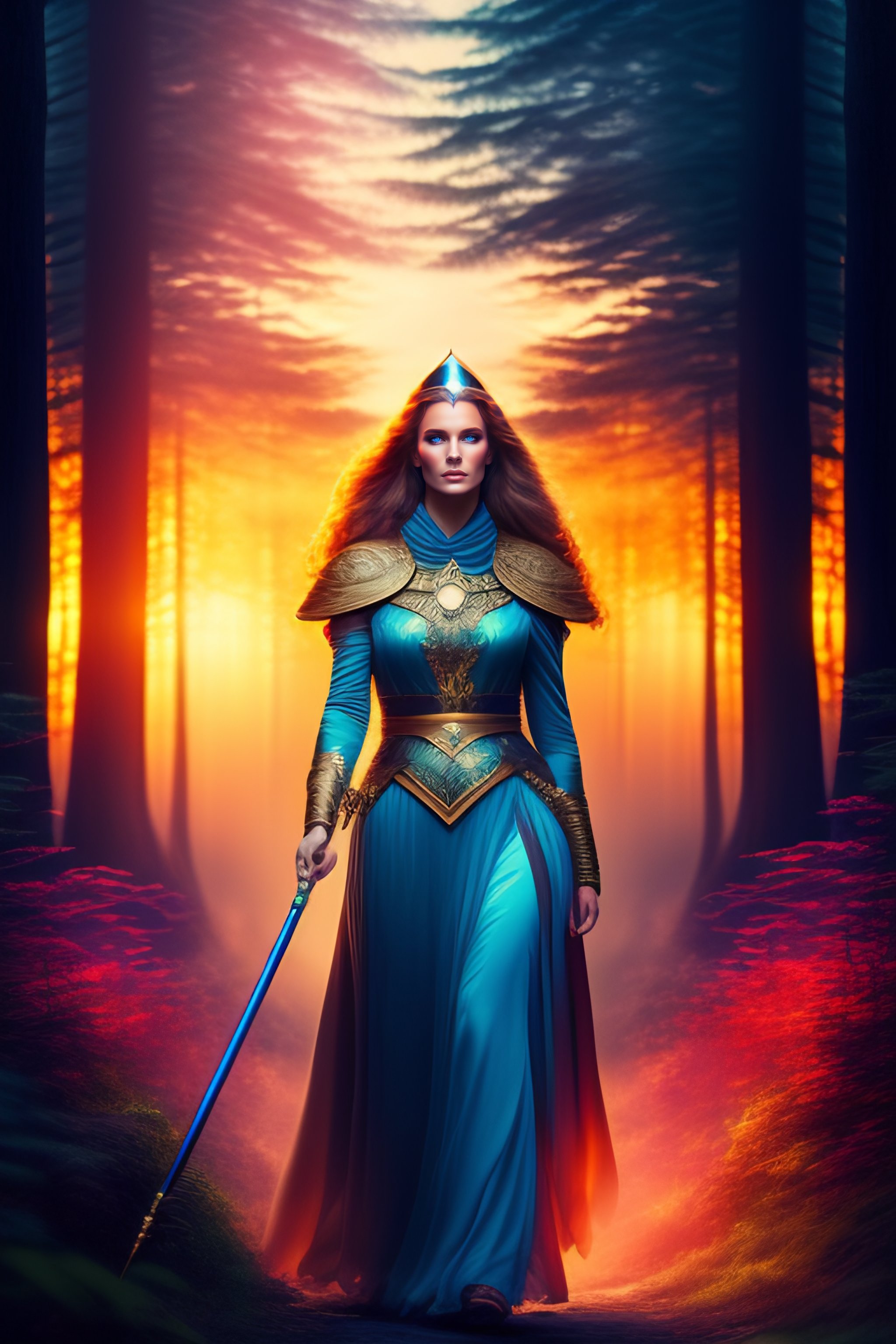 Lexica - A beautiful wizard woman with blue eyes and magical sceptre in ...