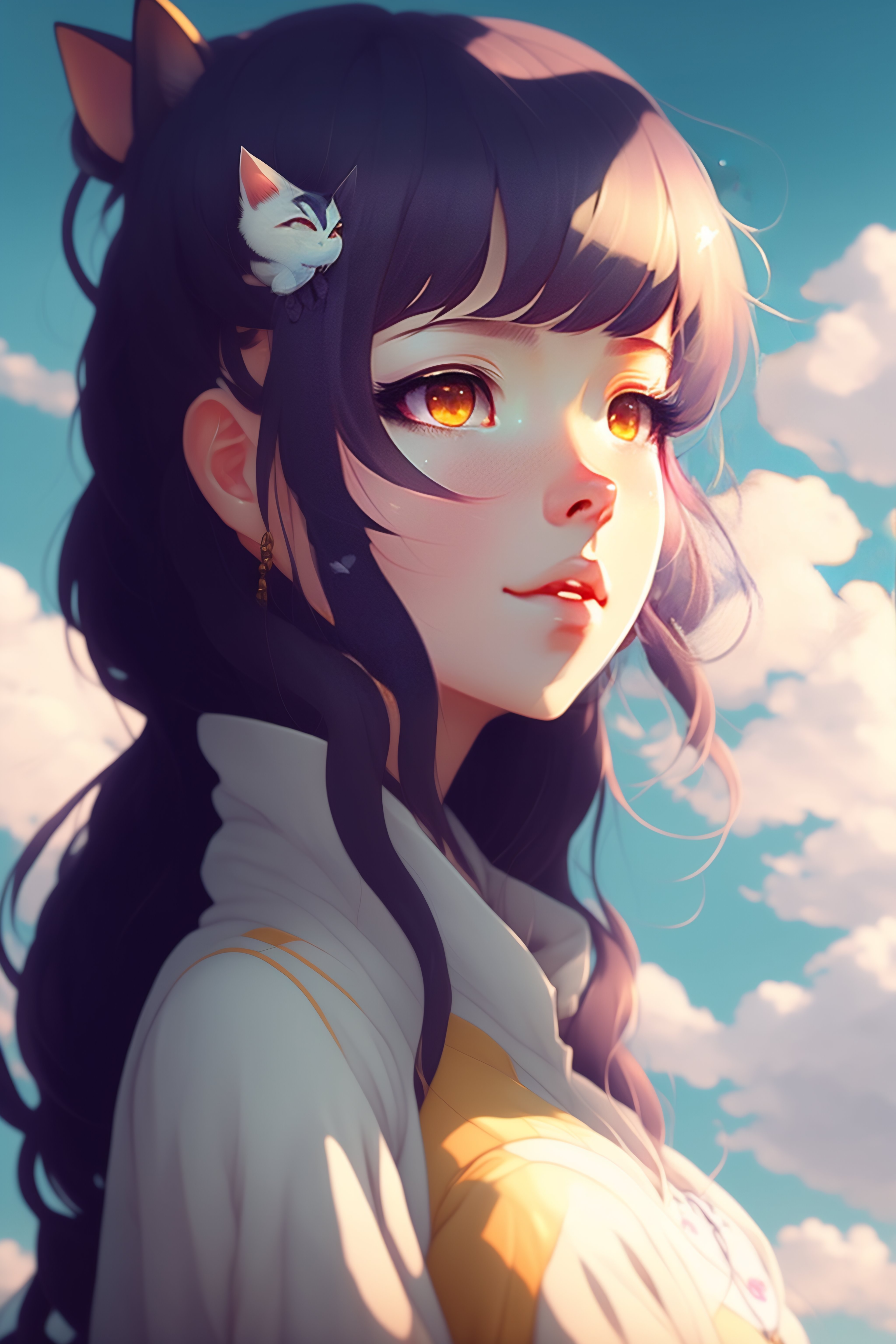 Lexica - Portrait of cute catgirl, cloudy sky background lush landscape ...